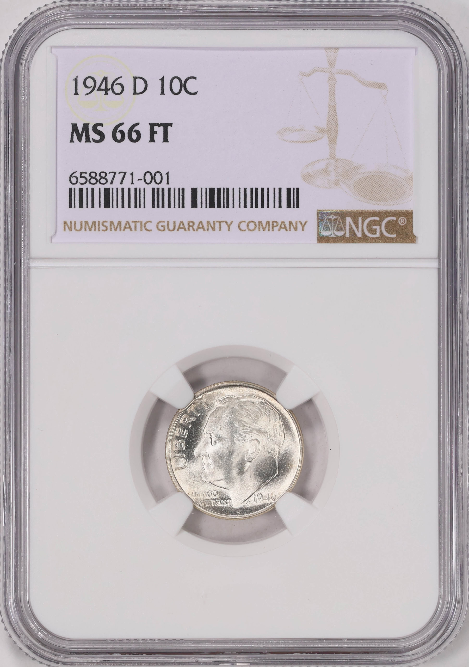 1946-D Roosevelt Dime NGC MS-66 FT (Item 1744786) | GreatCollections Coin Auctions