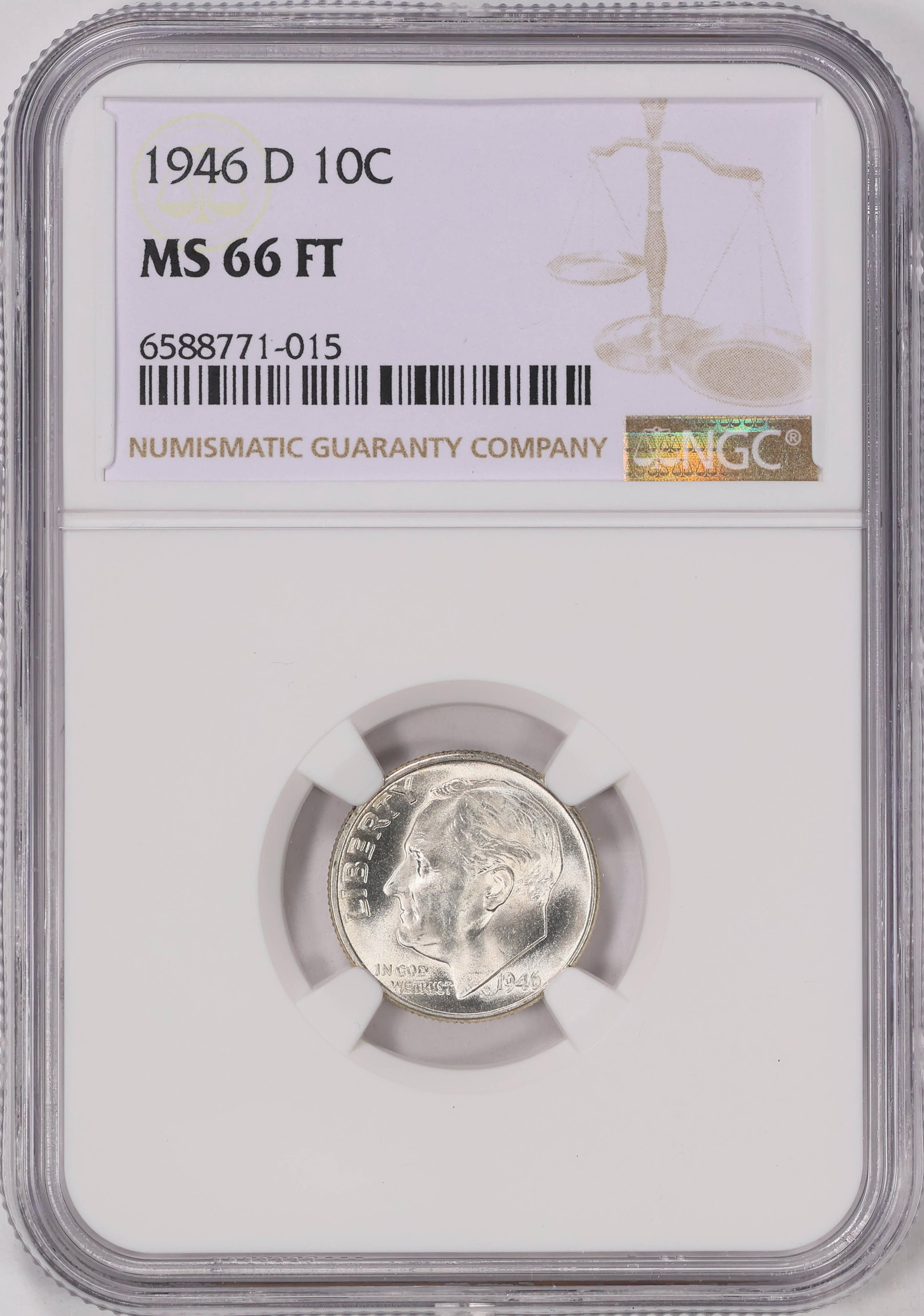 1946-D Roosevelt Dime NGC MS-66 FT (Item 1744790) | GreatCollections ...