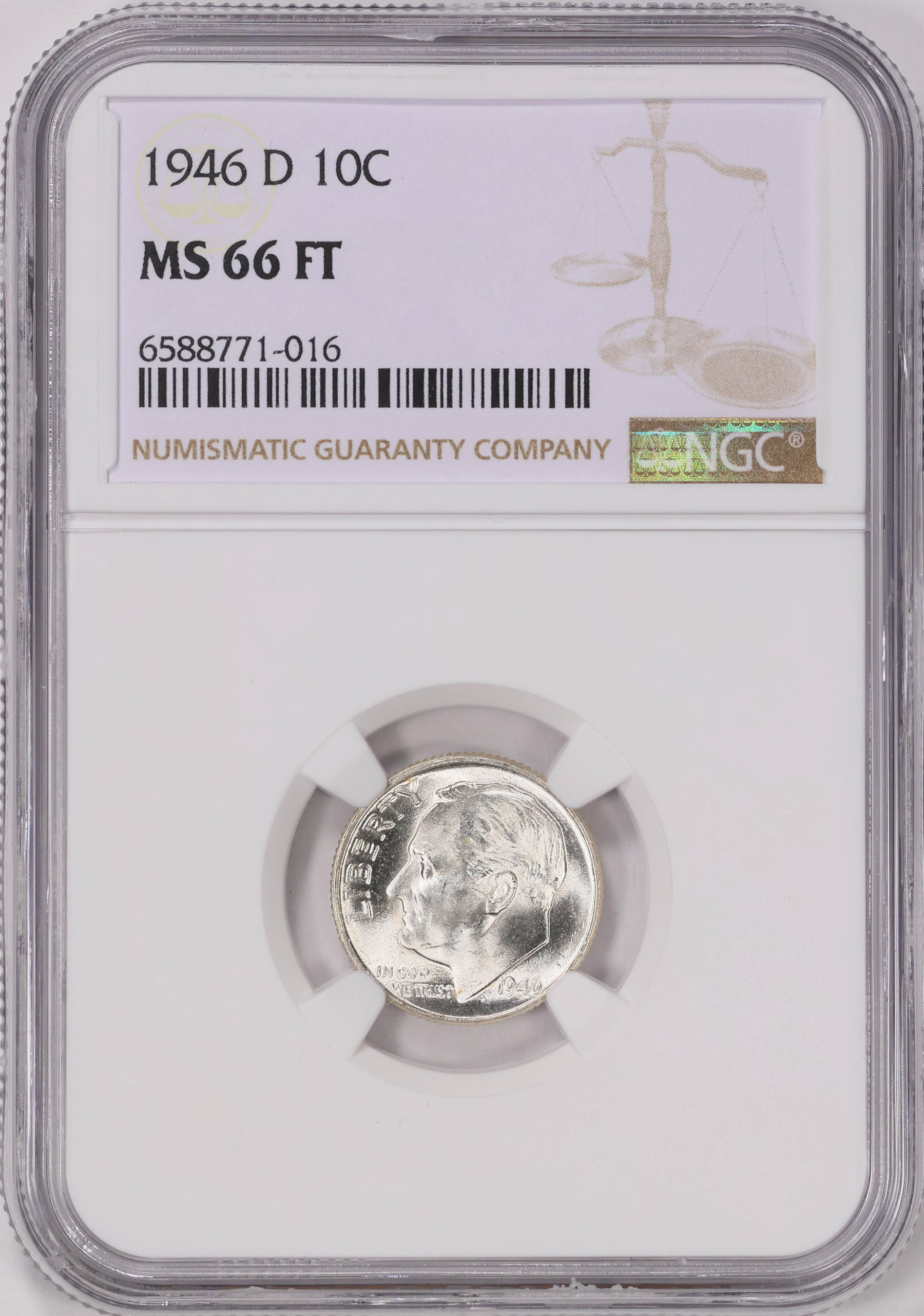 1946-D Roosevelt Dime NGC MS-66 FT (Item 1744791) | GreatCollections Coin Auctions