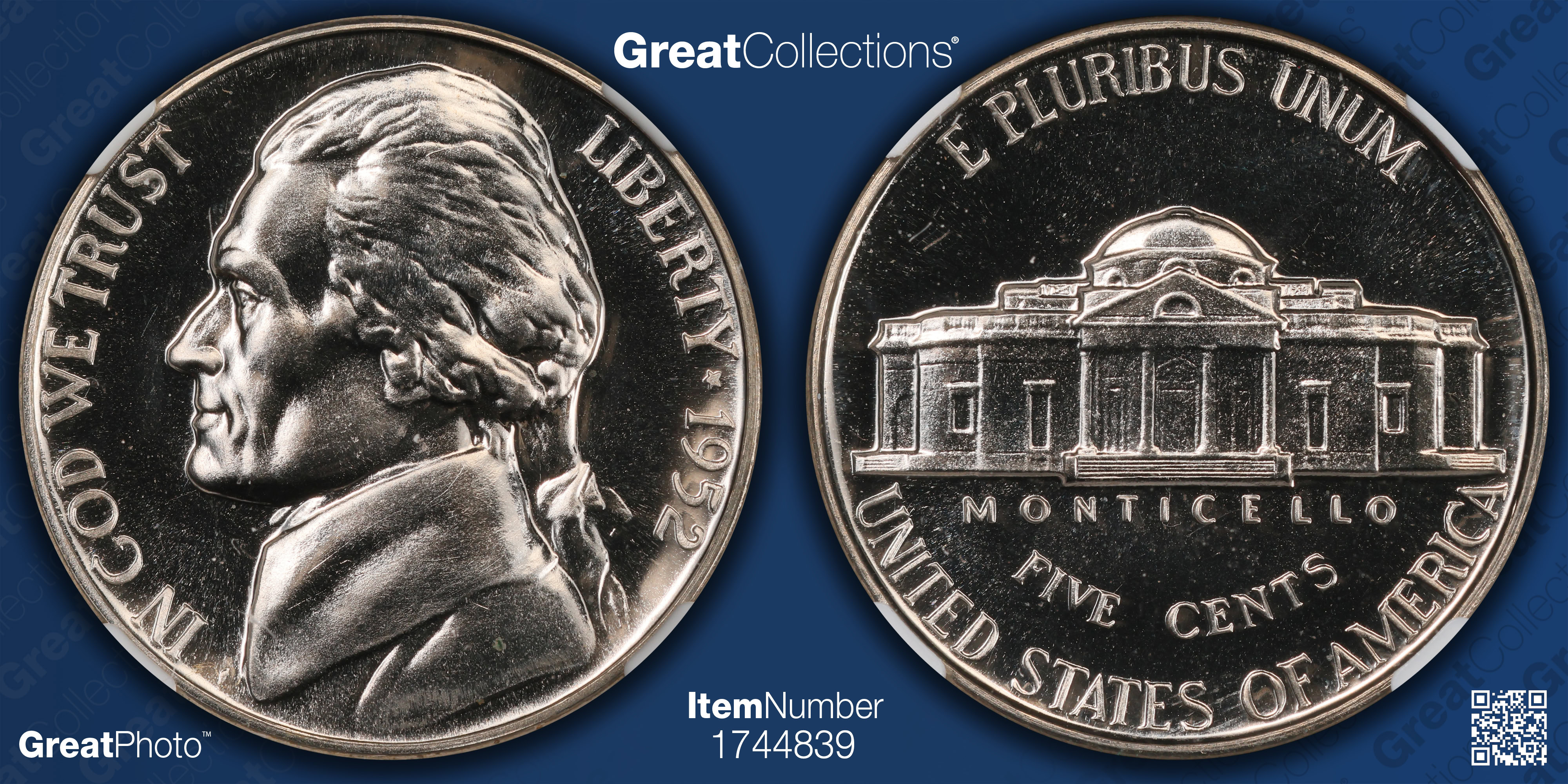 1952 Jefferson Nickel NGC Proof-68 (Item 1744839) | GreatCollections ...