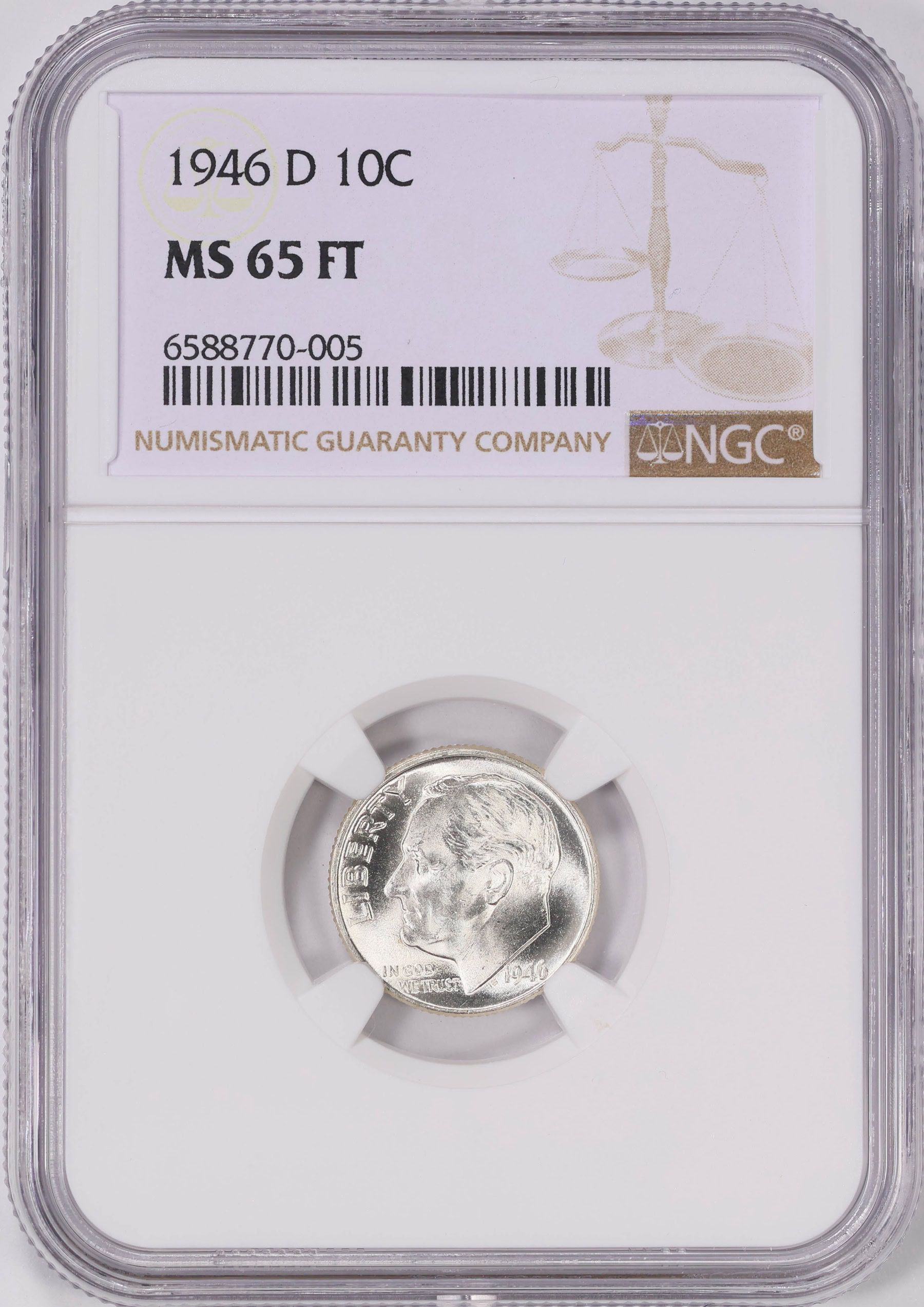 1946-D Roosevelt Dime NGC MS-65 FT (Item 1744905) | GreatCollections ...
