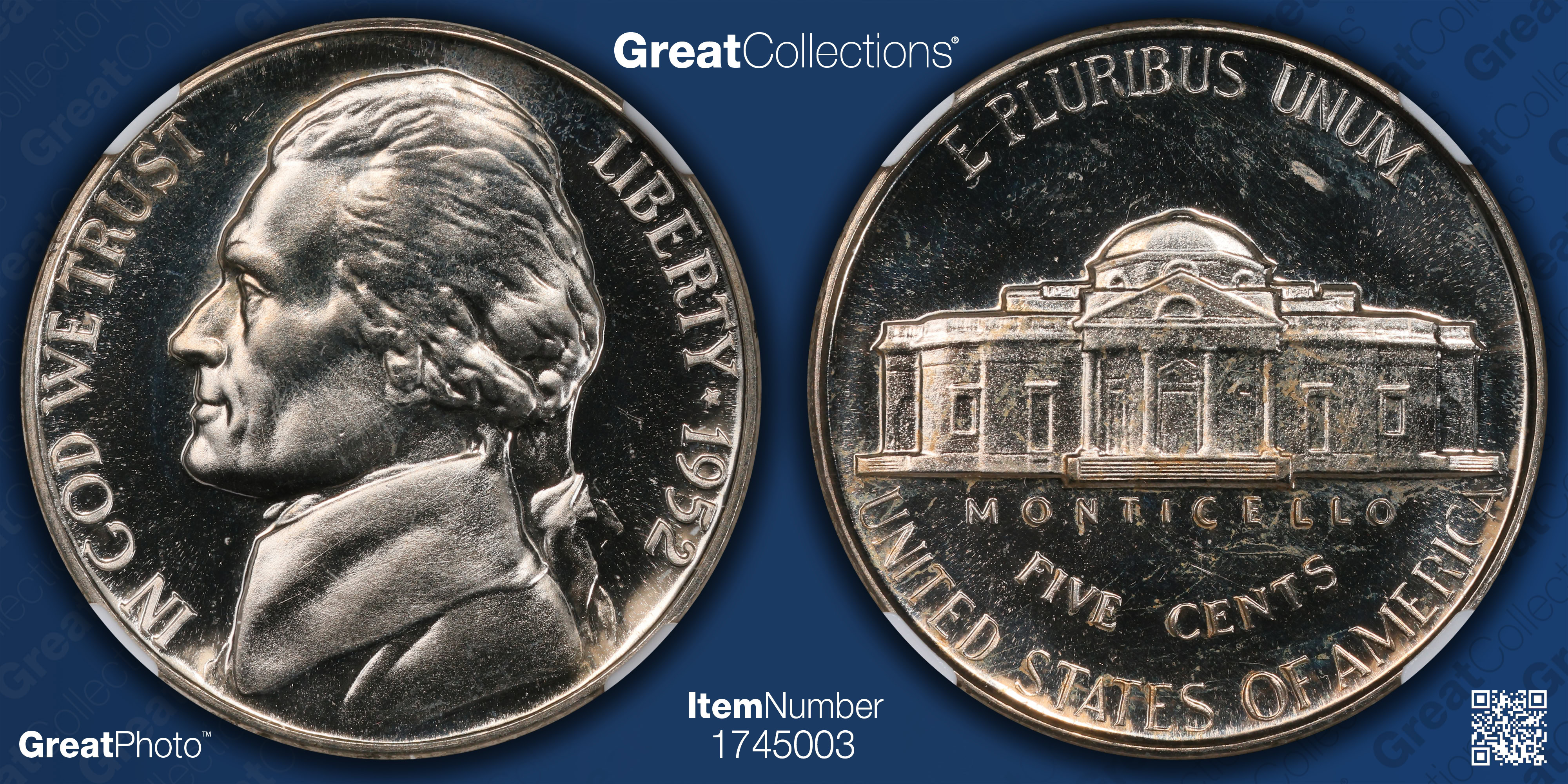 1952 Jefferson Nickel NGC Proof-66 (Item 1745003) | GreatCollections ...
