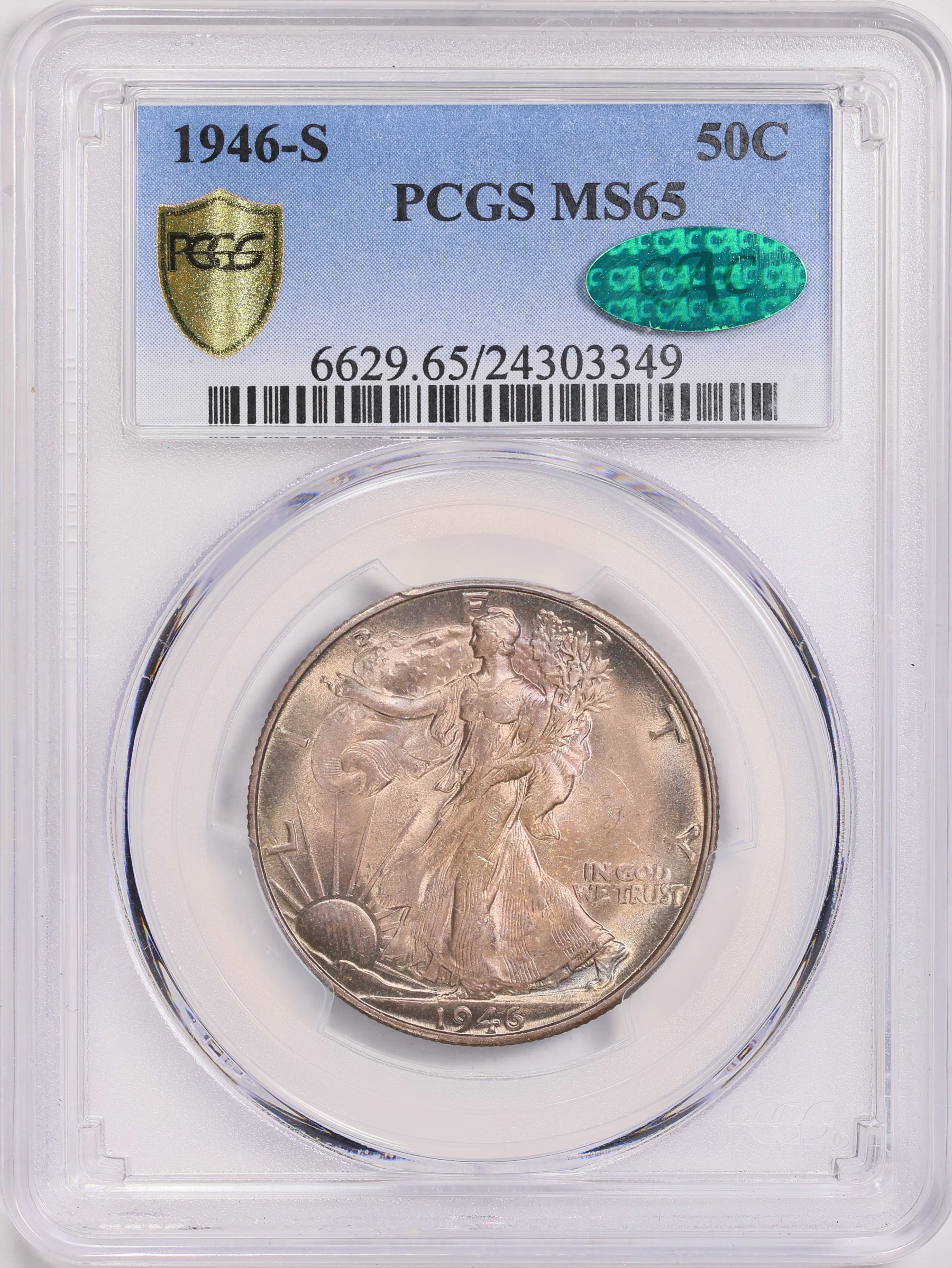 1946-S Walking Liberty Half Dollar PCGS MS-65 (CAC Green) (Toned) (Item 1745048 ...