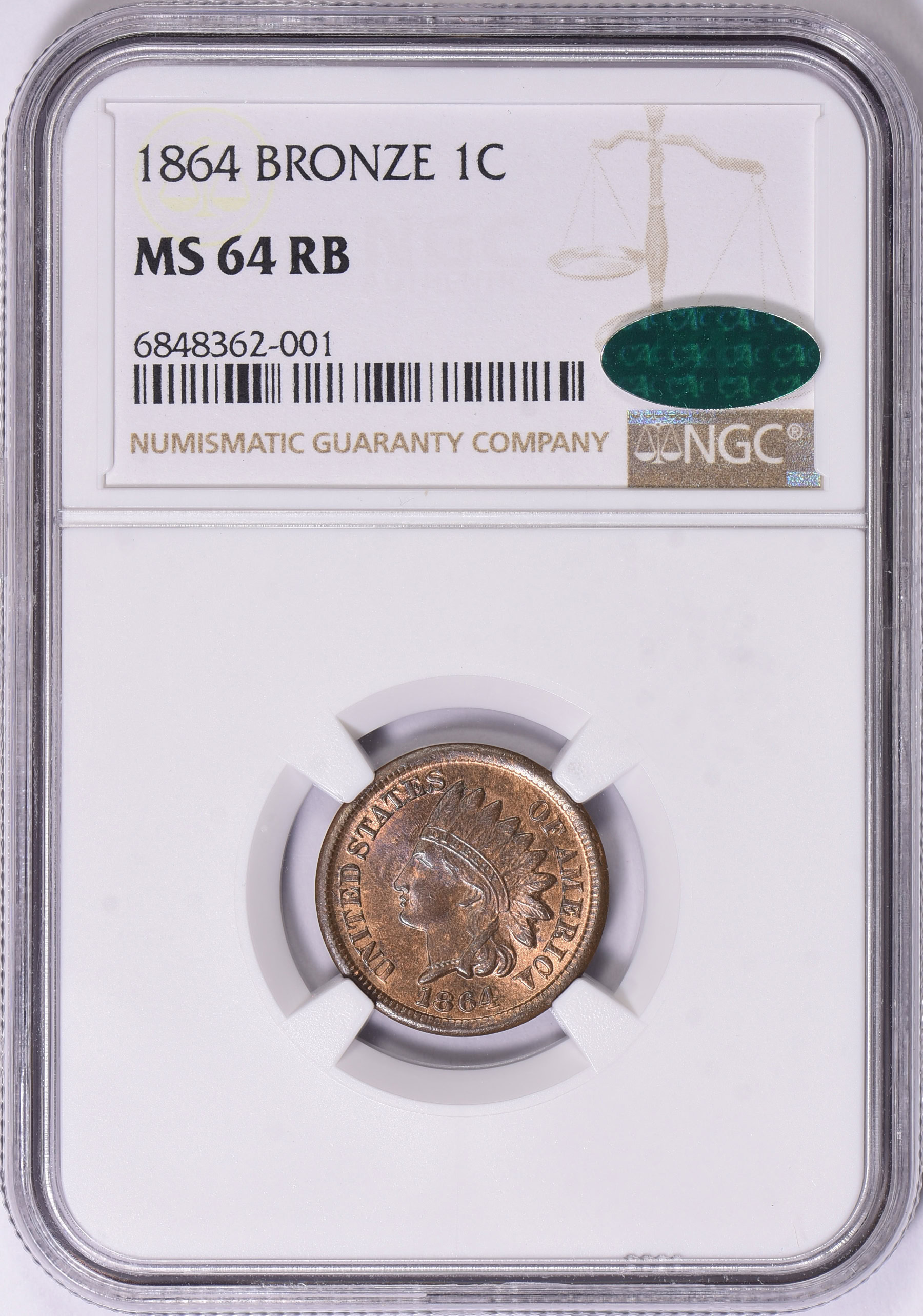 1864 Indian Cent Bronze NGC MS-64 RB (CAC Green) (Item 1745062) | GreatCollections Coin Auctions