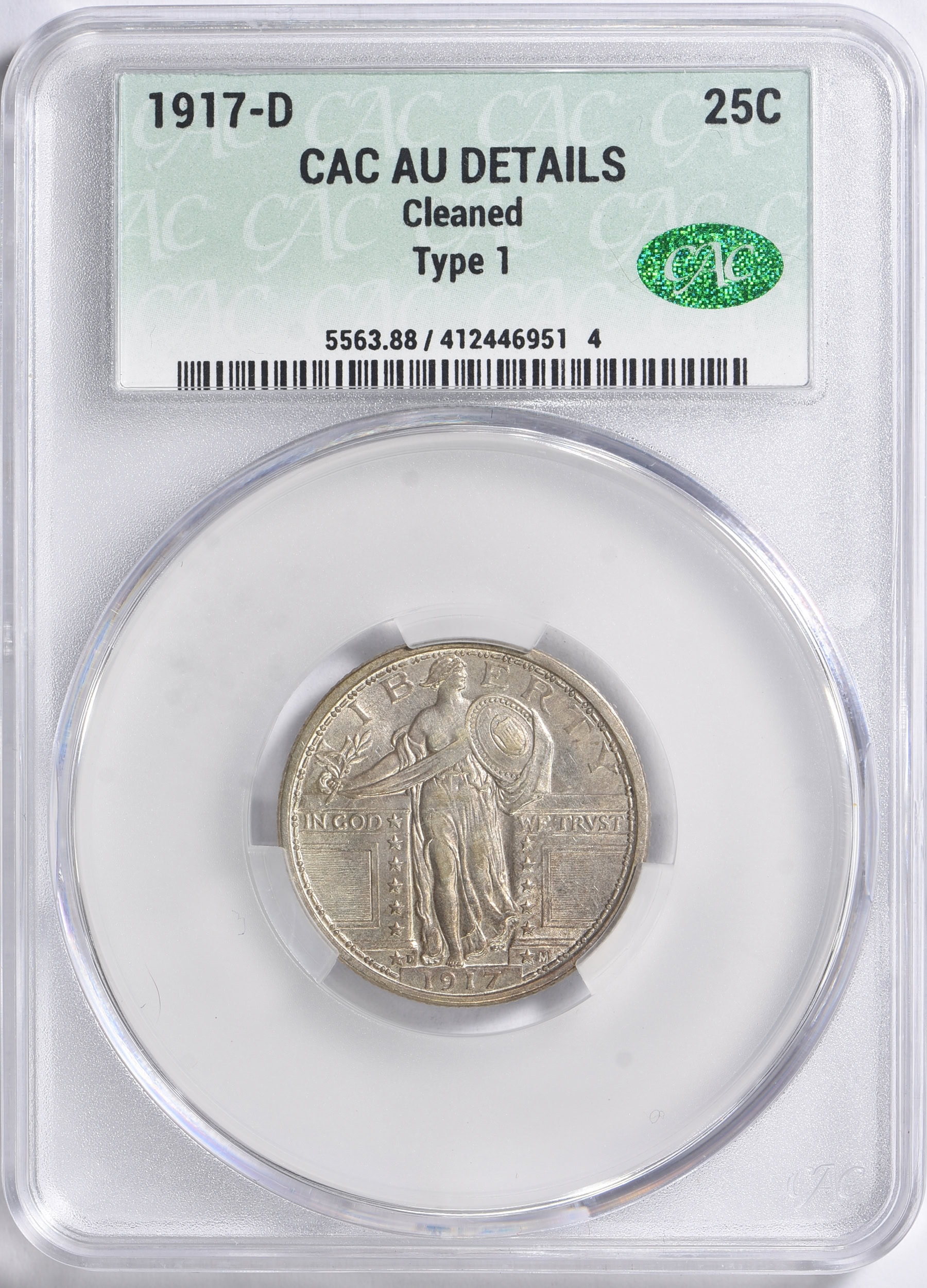 1917-D Standing Liberty Quarter Type 1 CACG AU Details (Item 1745082 ...