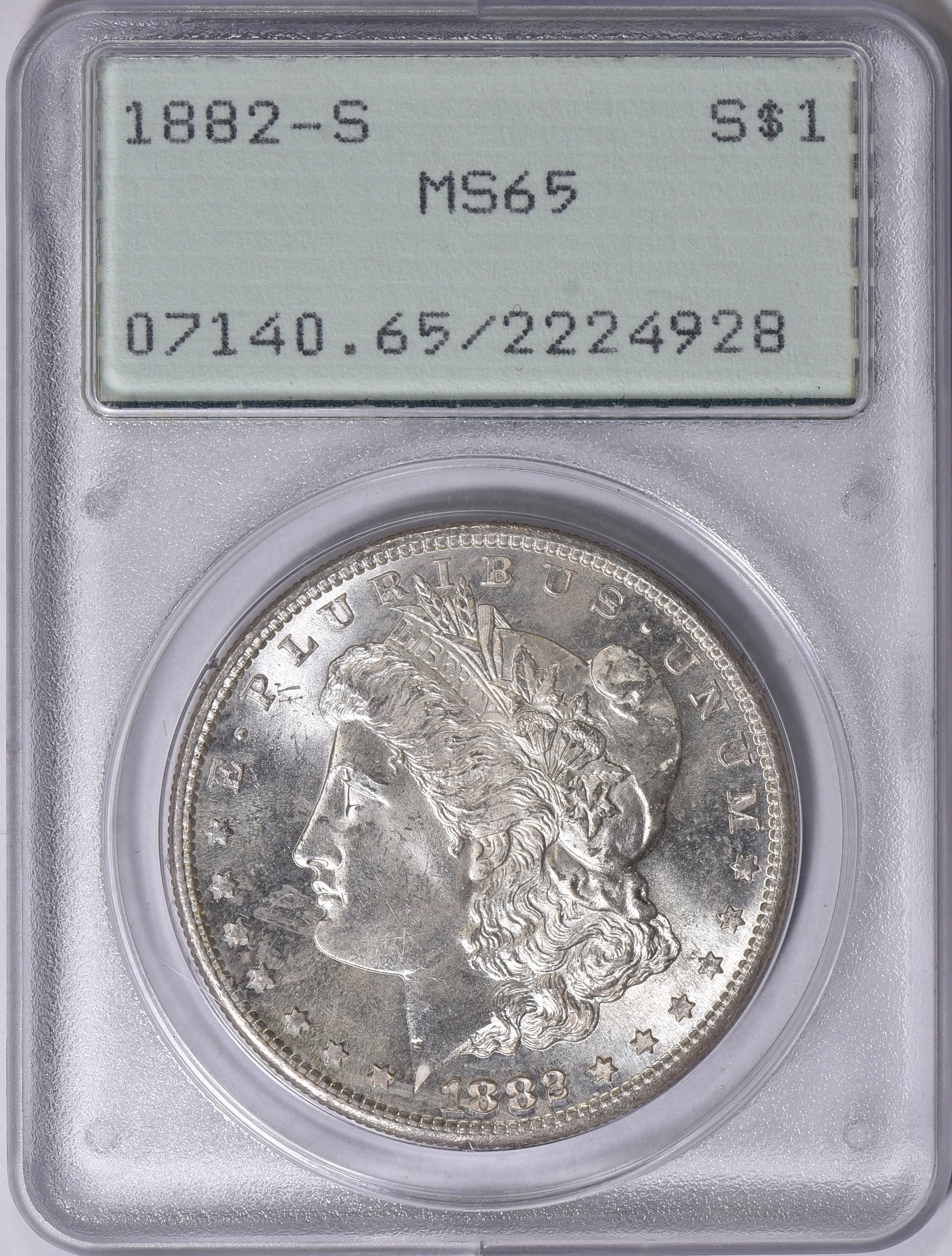 1882-S Morgan Silver Dollar PCGS MS-65 OGH (1st Gen) (Item 1745144) | GreatCollections Coin Auctions