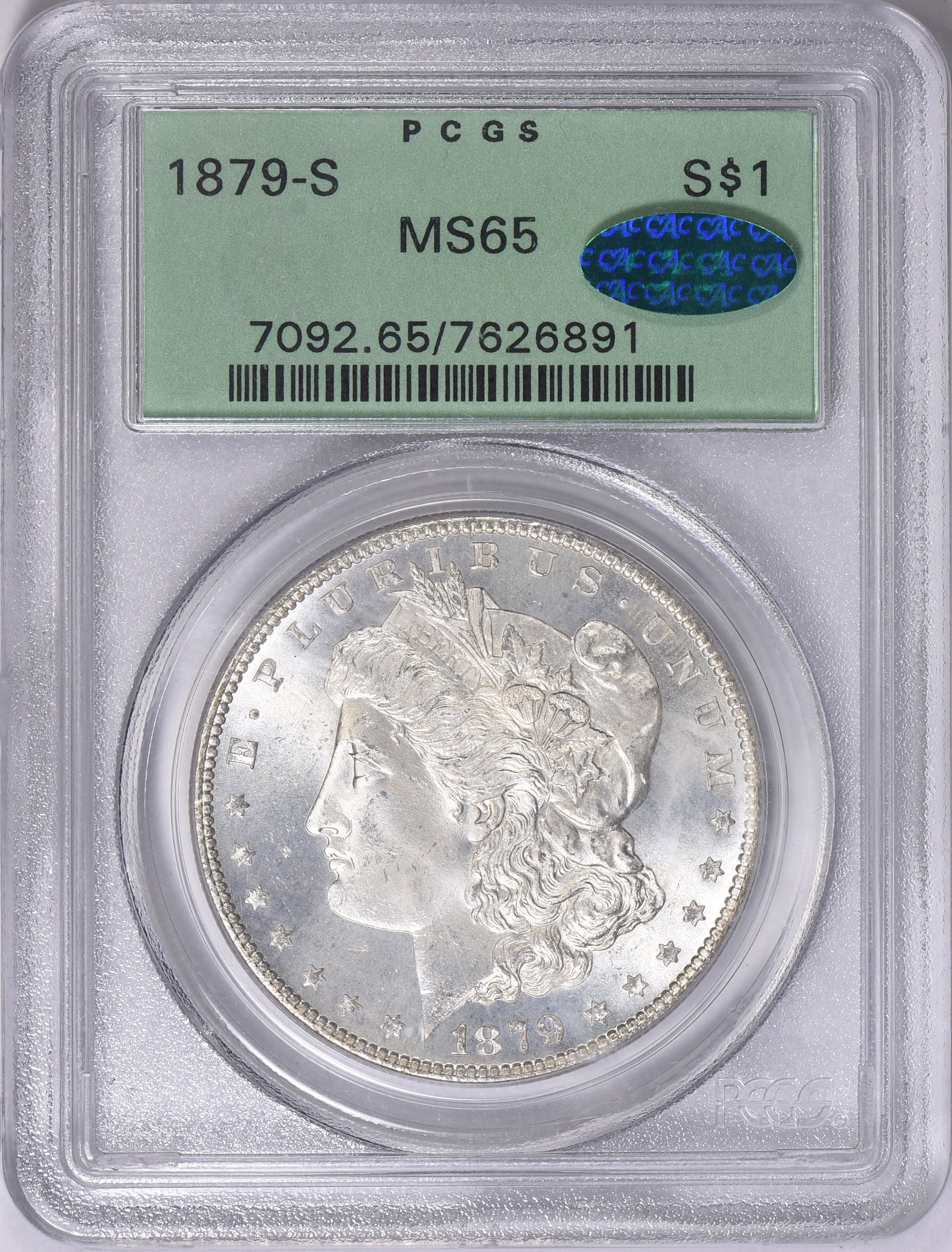 1879-S Morgan Silver Dollar PCGS MS-65 (CAC Green) OGH (Item 1745155) | GreatCollections Coin ...