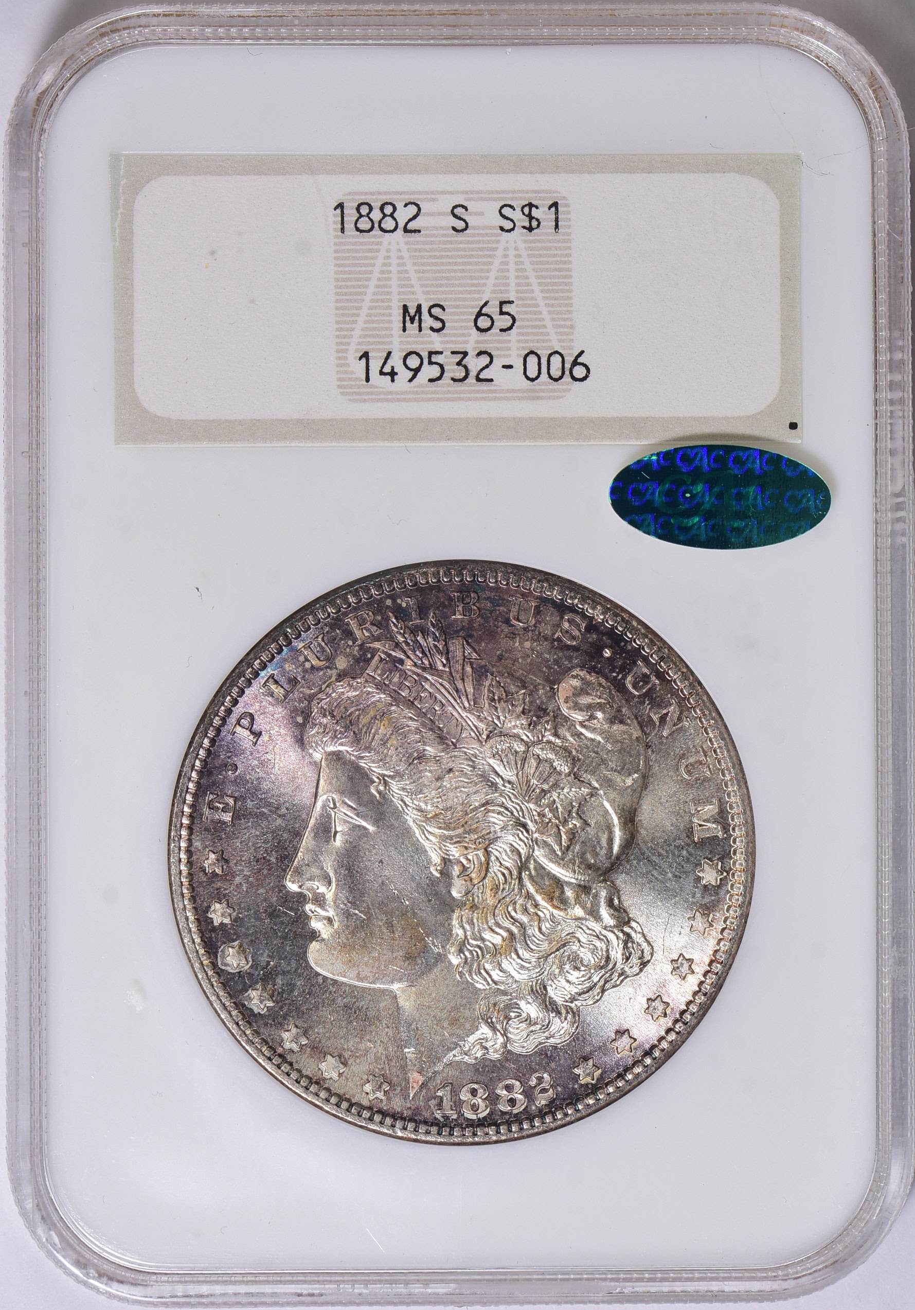 1882-S Morgan Silver Dollar NGC MS-65 (CAC Green) OH (Toned) (Item 1745167) | GreatCollections ...