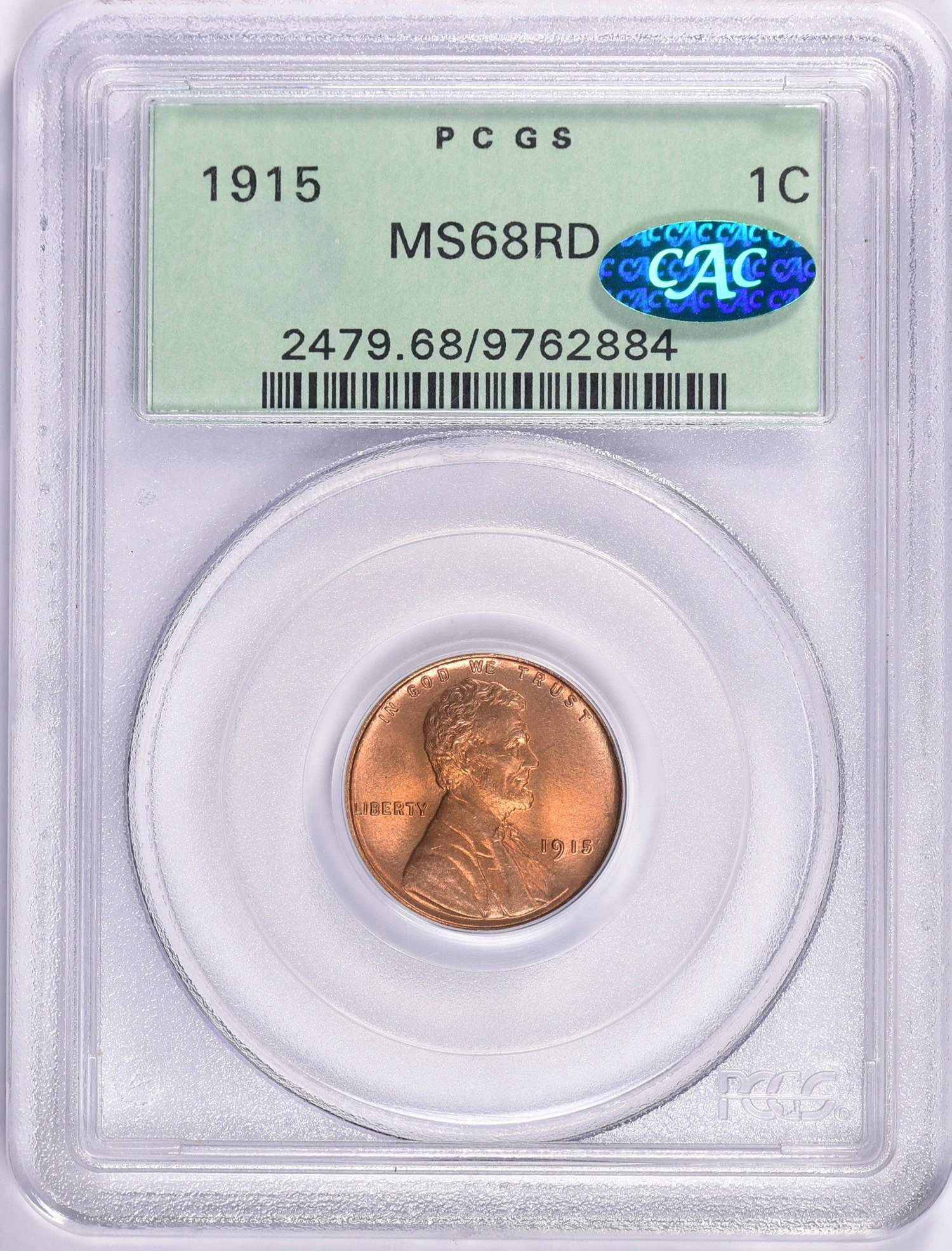 1915 Lincoln Cent PCGS MS-68 RD (CAC Green) OGH (Ex. Stewart Blay / Red Copper) (Item 1745190 ...