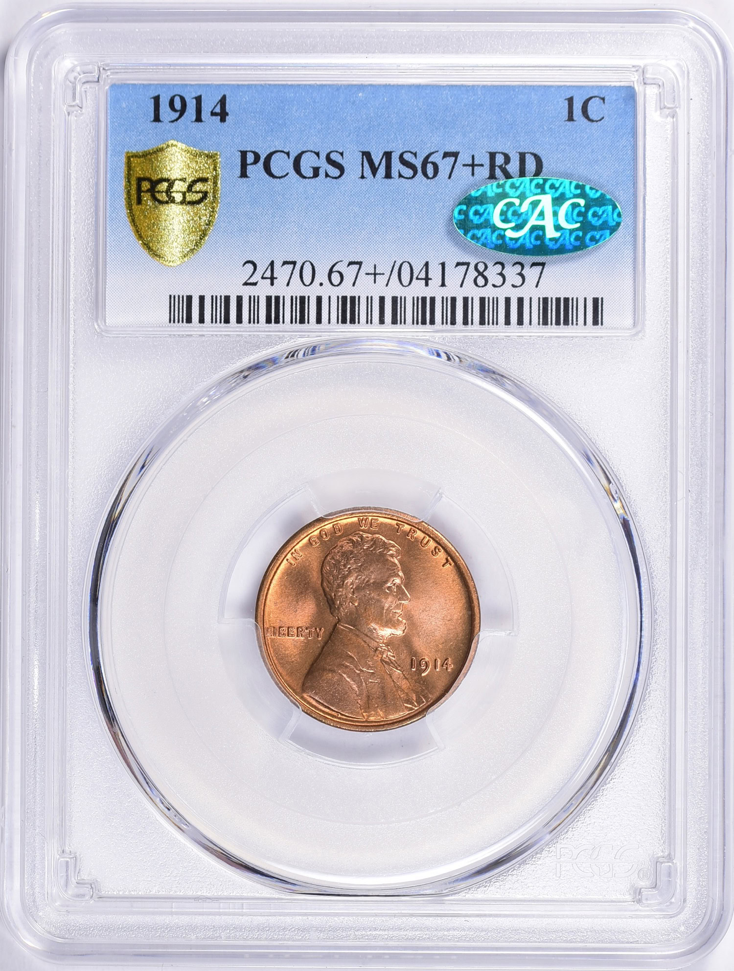 1914 Lincoln Cent PCGS MS-67+ RD (CAC Green) (Ex. Stewart Blay / Red ...