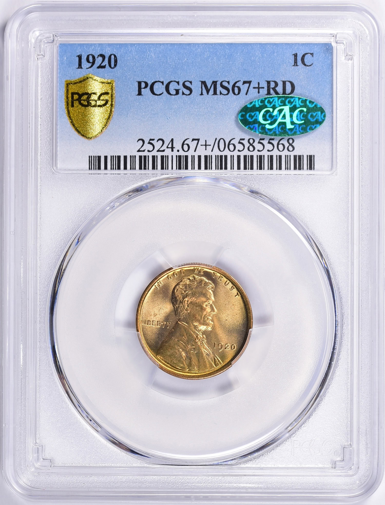 1920 Lincoln Cent PCGS MS-67+ RD (CAC Green) (Ex. Stewart Blay / Red ...
