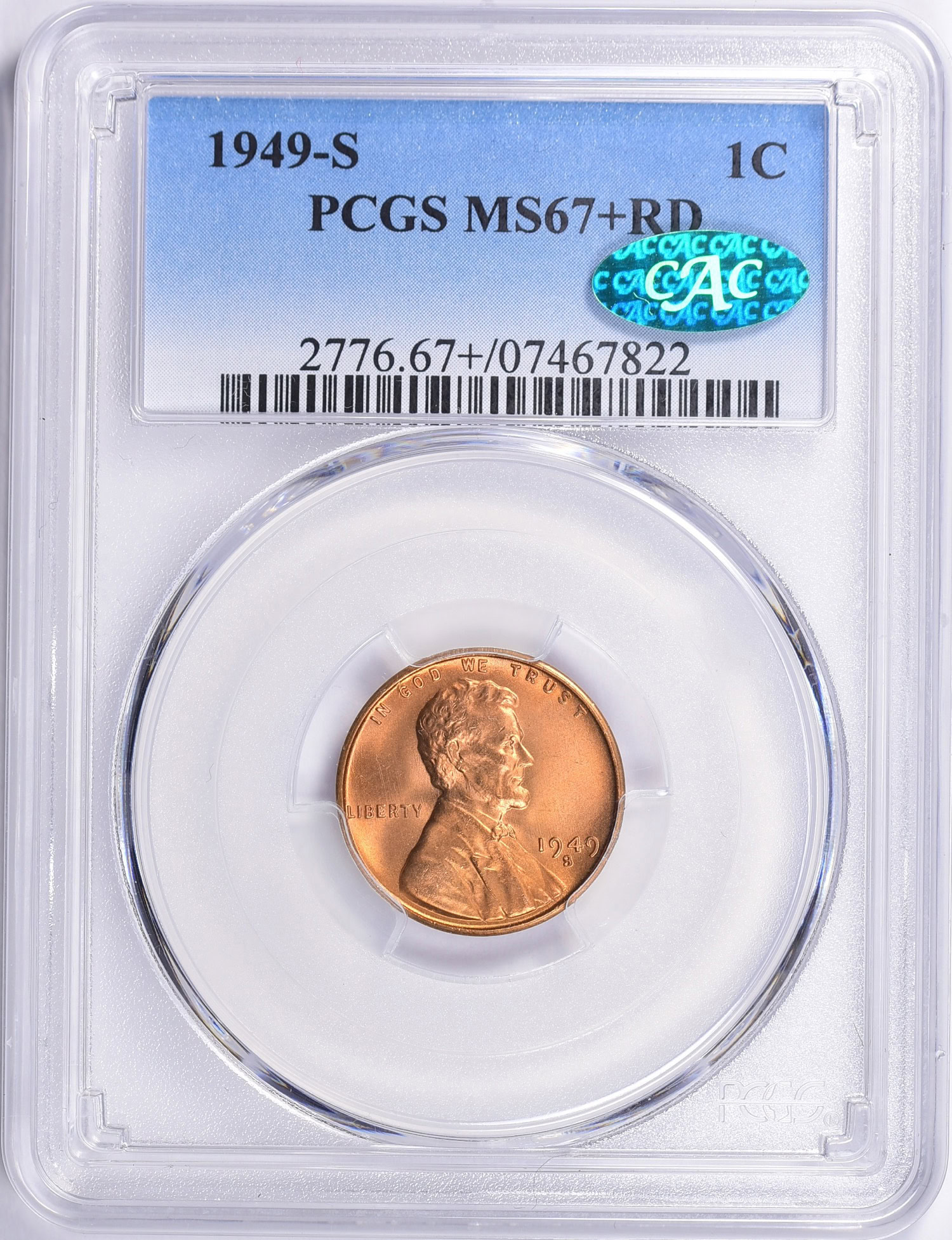 1949-S Lincoln Cent PCGS MS-67+ RD (CAC Green) (Ex. Stewart Blay / Red Copper) (Item 1745201 ...