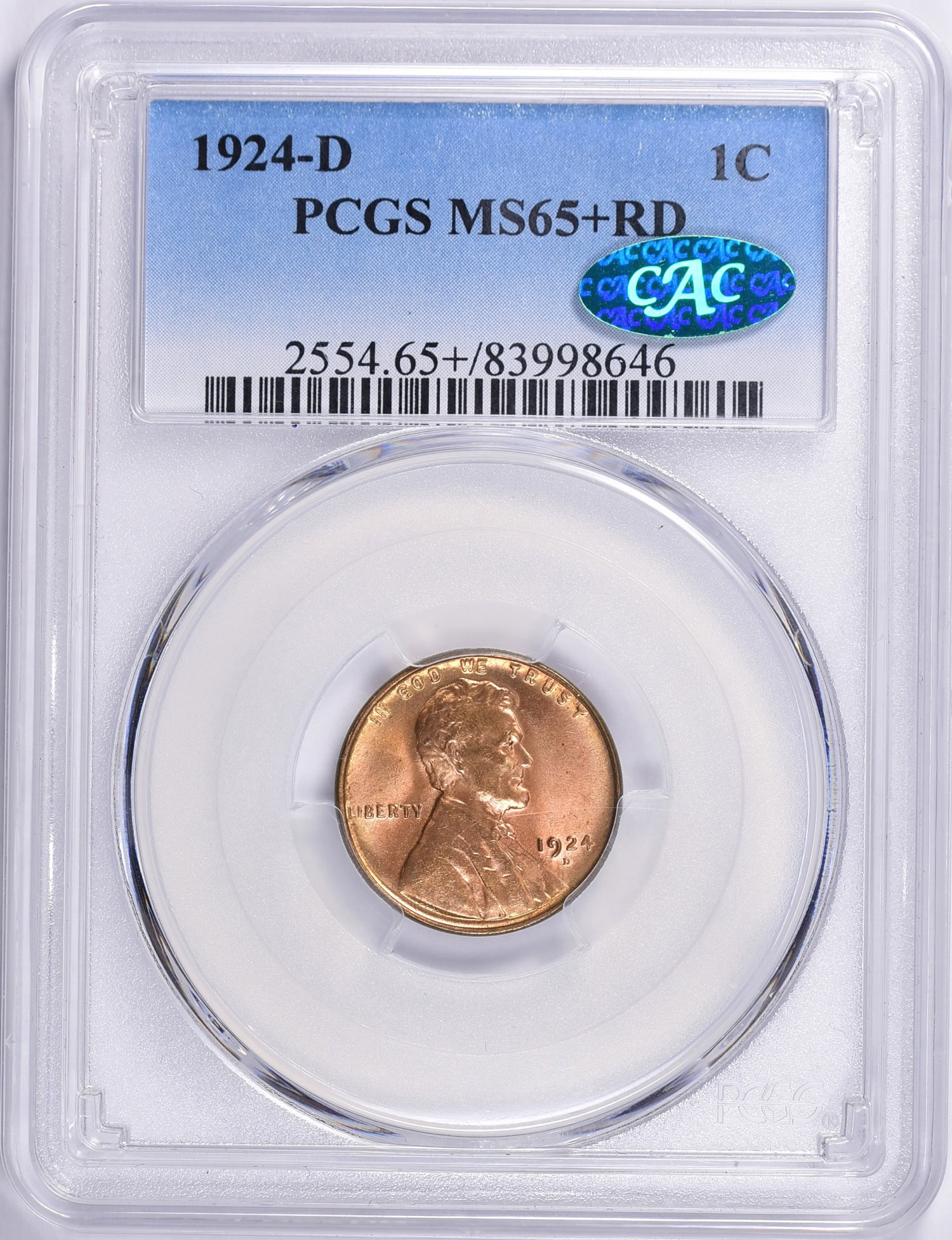 1924-D Lincoln Cent PCGS MS-65+ RD (CAC Green) (Ex. Stewart Blay / Red Copper) (Item 1745217 ...