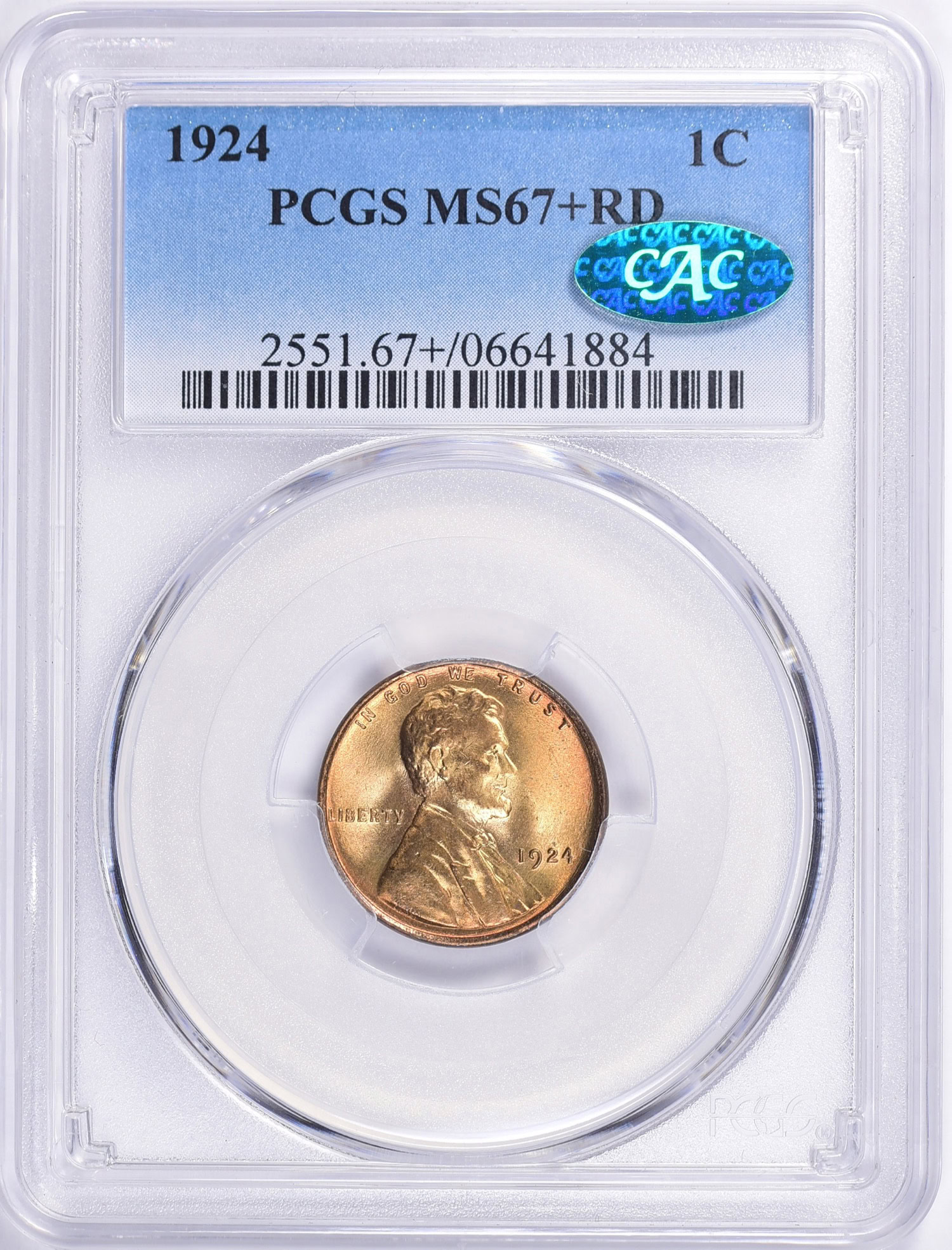 1924 Lincoln Cent PCGS MS-67+ RD (CAC Green) (Ex. Stewart Blay / Red Copper) (Item 1745218 ...