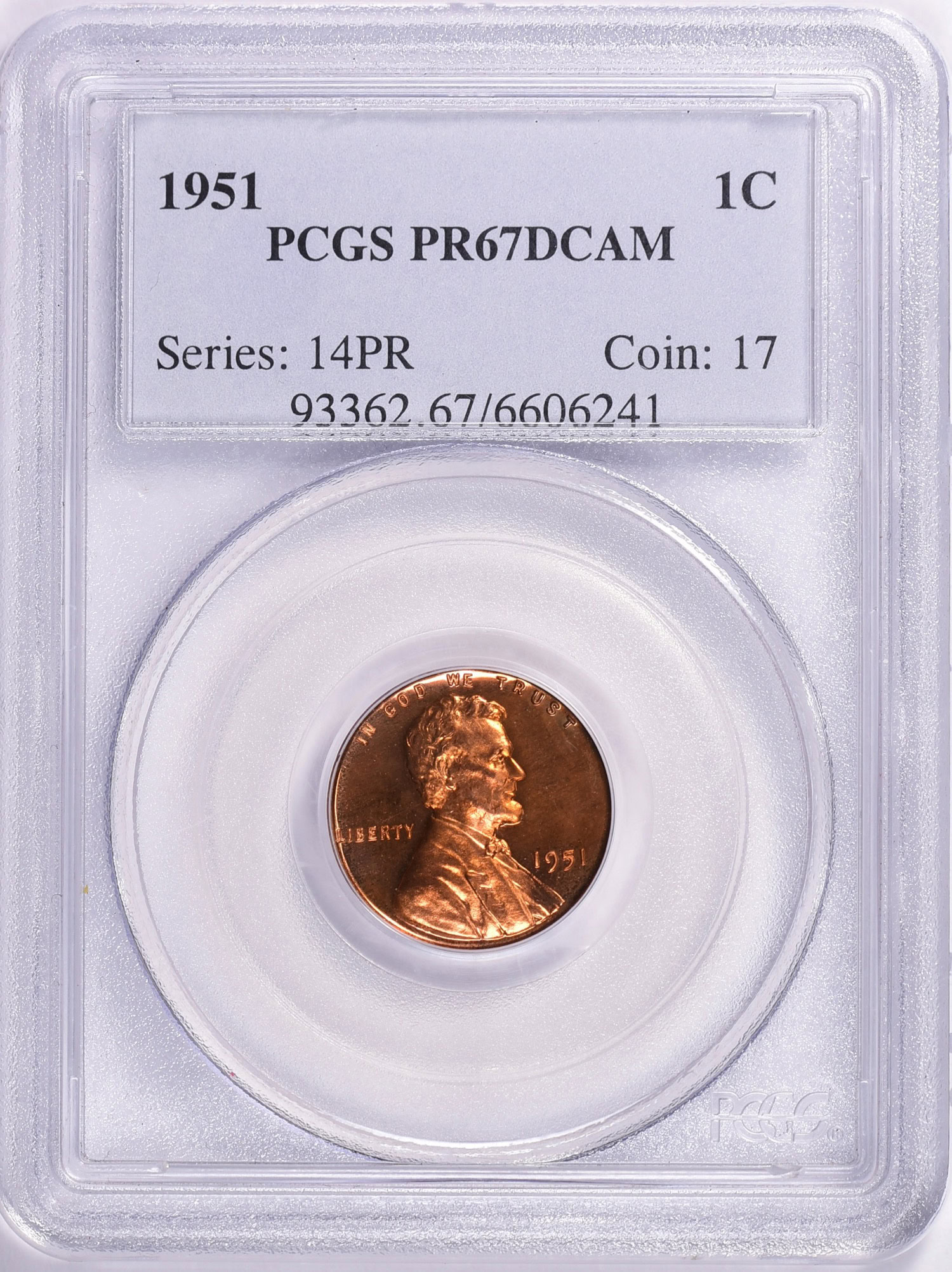 1951 Lincoln Cent PCGS Proof-67 DCAM (Ex. Stewart Blay / Red Copper ...