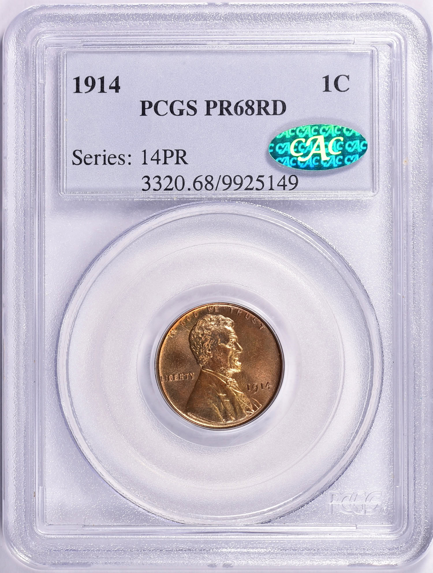 1914 Lincoln Cent PCGS Proof-68 RD (CAC Green) (Ex. Stewart Blay / Red Copper) (Item 1745226 ...