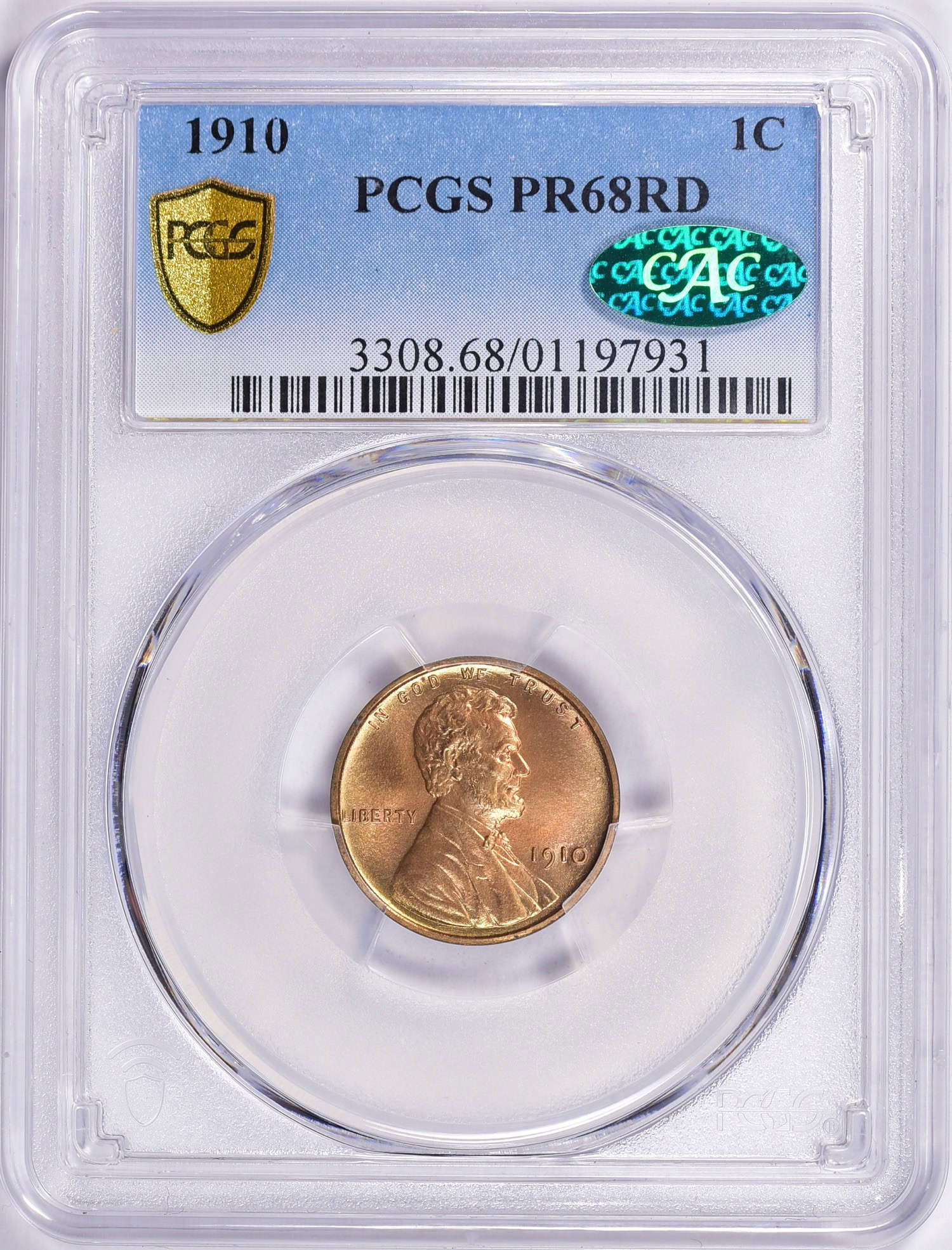1910 Lincoln Cent PCGS Proof-68 RD (CAC Green) (Ex. Stewart Blay / Red ...