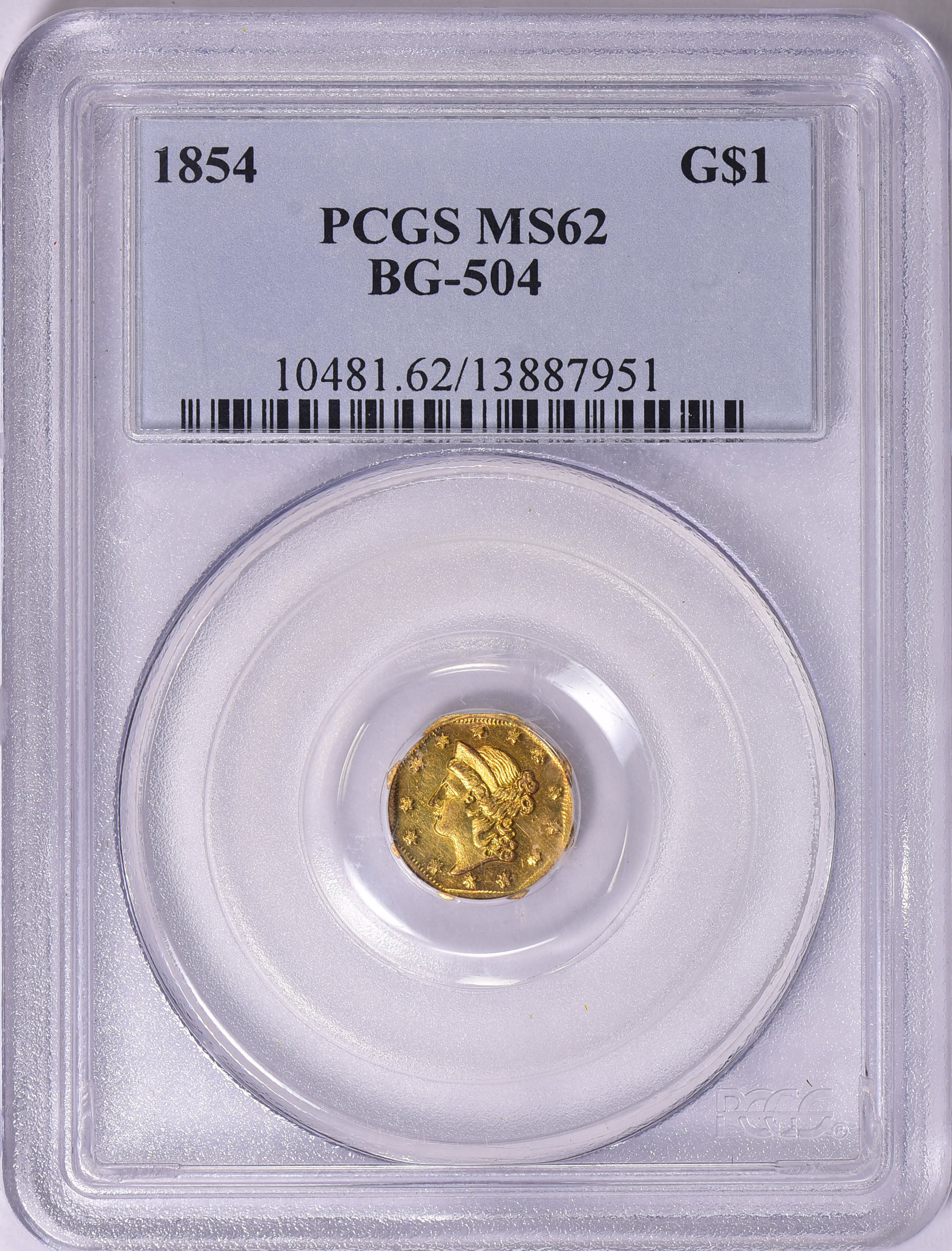 1854 California Fractional Gold $1 BG-504 Eagle PCGS MS-62 (Item ...