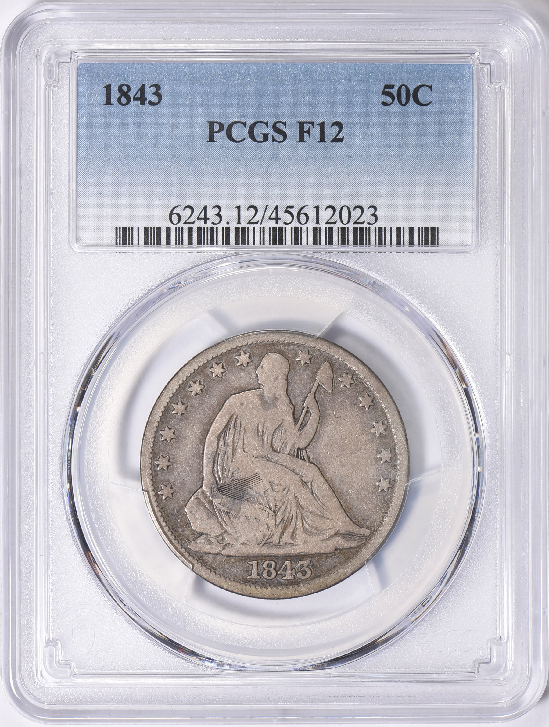 1843 Seated Liberty Half Dollar PCGS F-12 (Item 1745340) | GreatCollections Coin Auctions