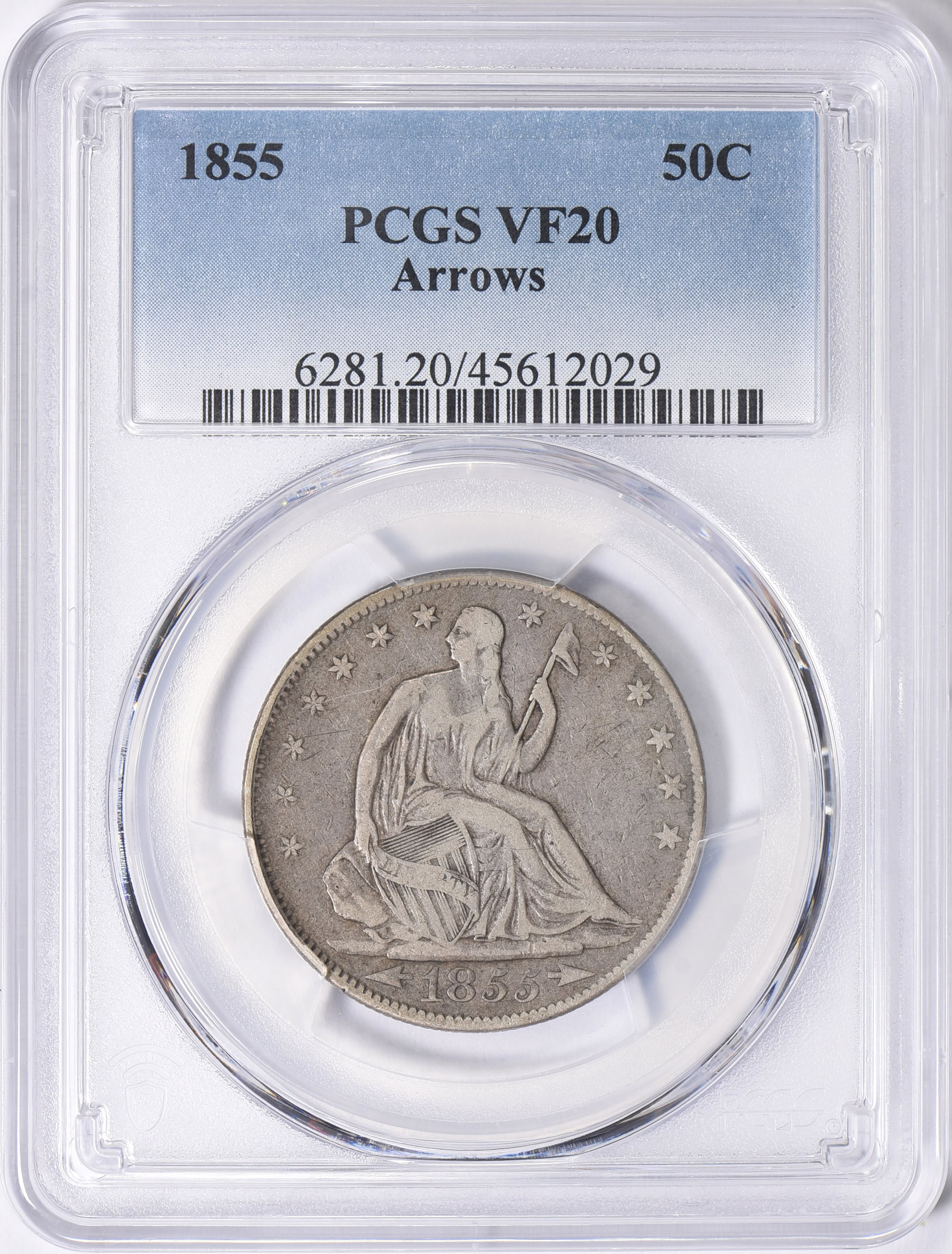 1855 Seated Liberty Half Dollar Arrows PCGS VF-20 (Item 1745347) | GreatCollections Coin Auctions