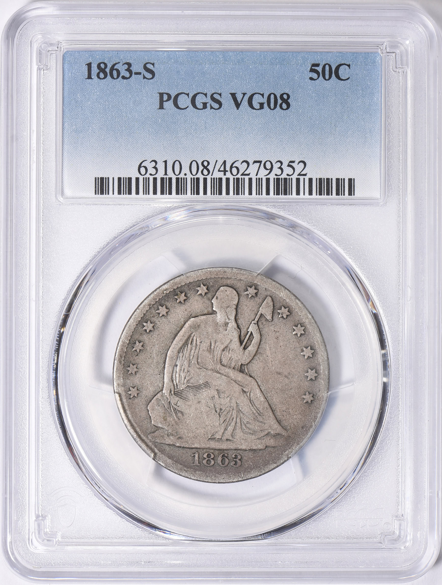 1863-S Seated Liberty Half Dollar PCGS VG-08 (Item 1745350) | GreatCollections Coin Auctions