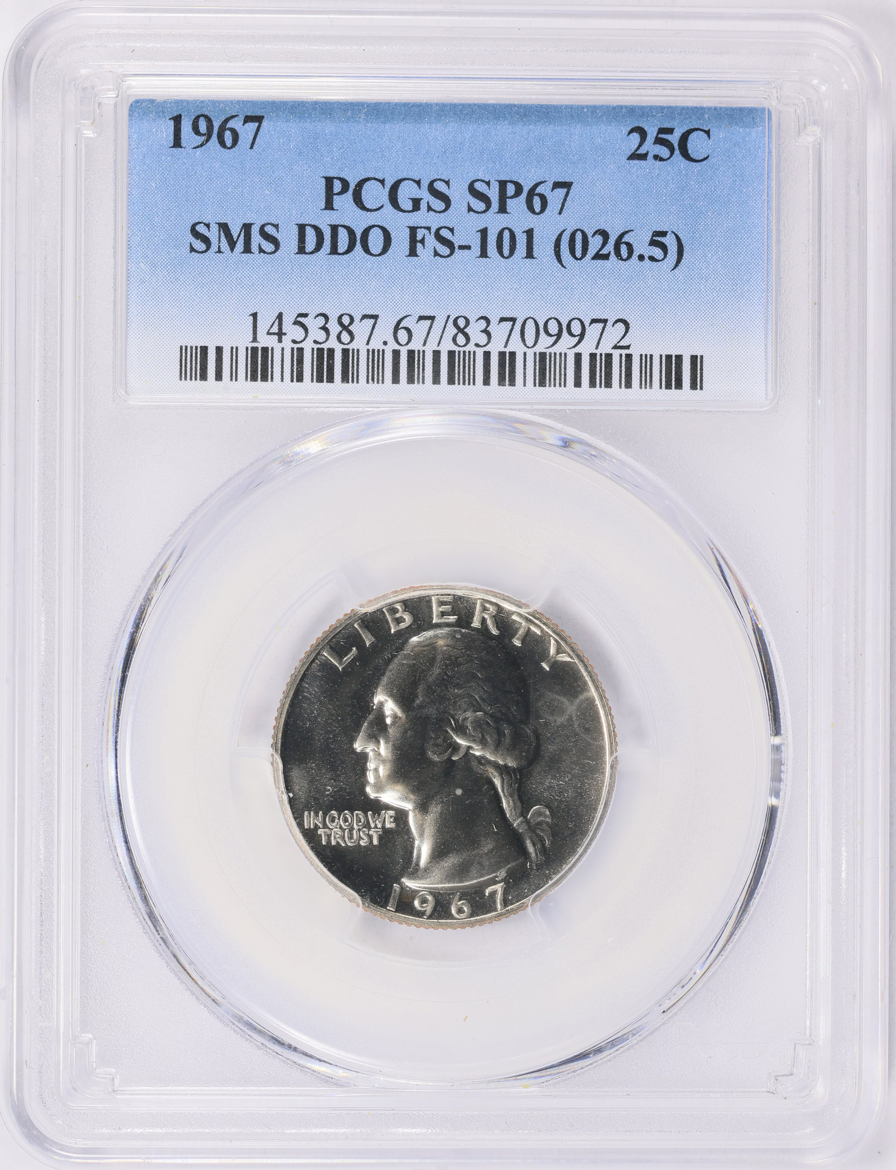 1967 Washington Quarter SMS Doubled Die Obverse FS-101 (026.5) PCGS SP-67 (Item 1745393 ...