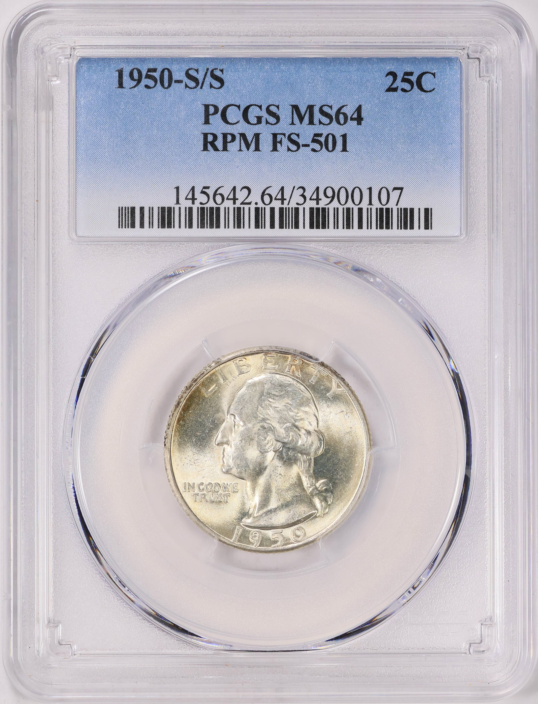 1950-S/S Washington Quarter Repunched MintmarkFS-501 PCGS MS-64 (Item ...