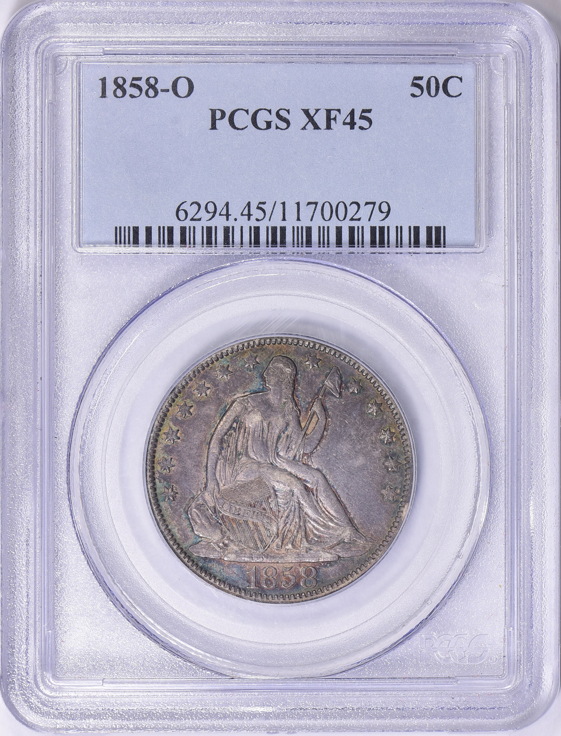1858-O Seated Liberty Half Dollar PCGS XF-45 (Toned) (Item 1745425) | GreatCollections Coin Auctions