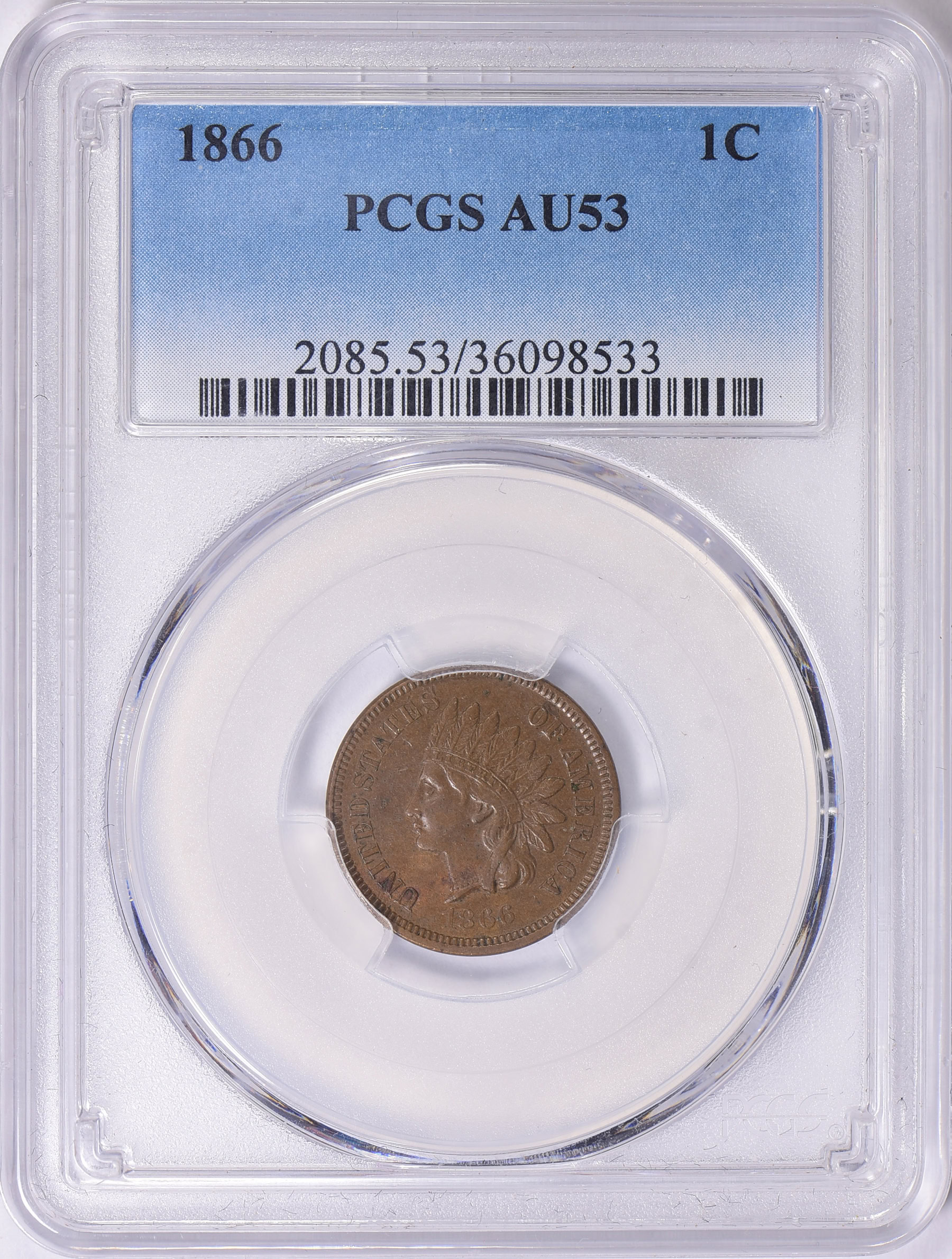 1866 Indian Cent PCGS AU-53 BN (Item 1745442) | GreatCollections Coin ...