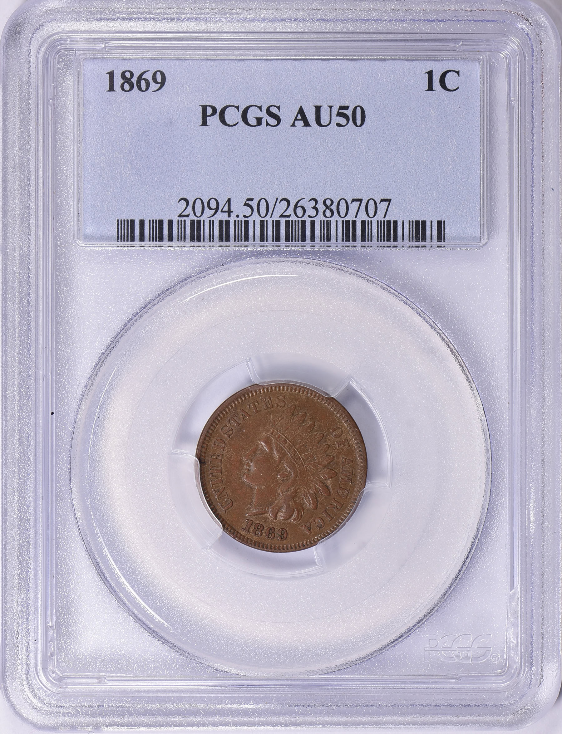 1869 Indian Cent PCGS AU-50 BN (Item 1745445) | GreatCollections Coin Auctions