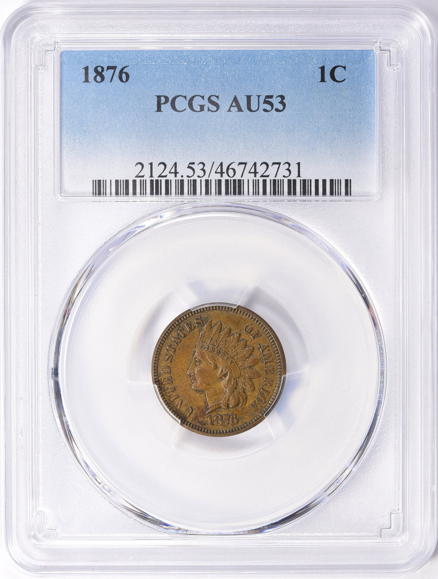 1876 Indian Cent PCGS AU-53 BN (Item 1745449) | GreatCollections Coin Auctions