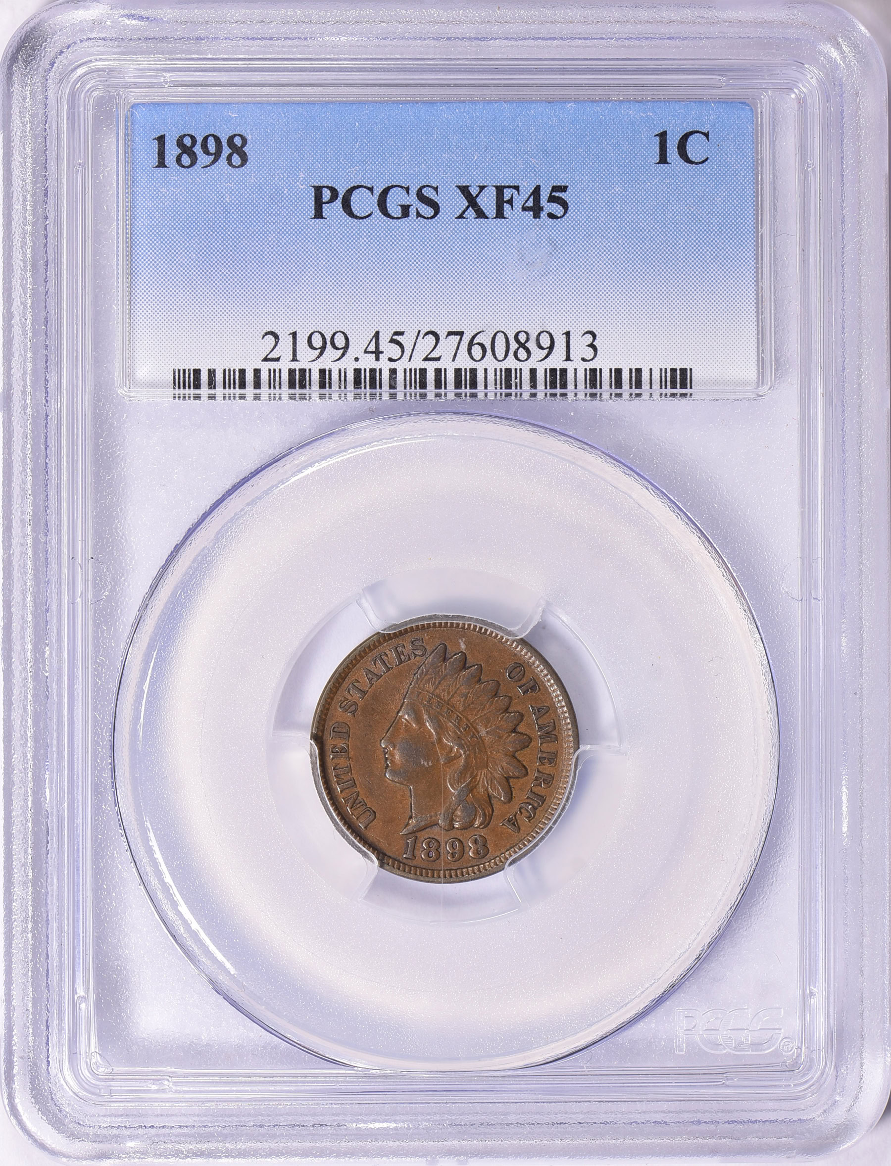 1898 Indian Cent PCGS XF-45 BN (Item 1745452) | GreatCollections Coin Auctions