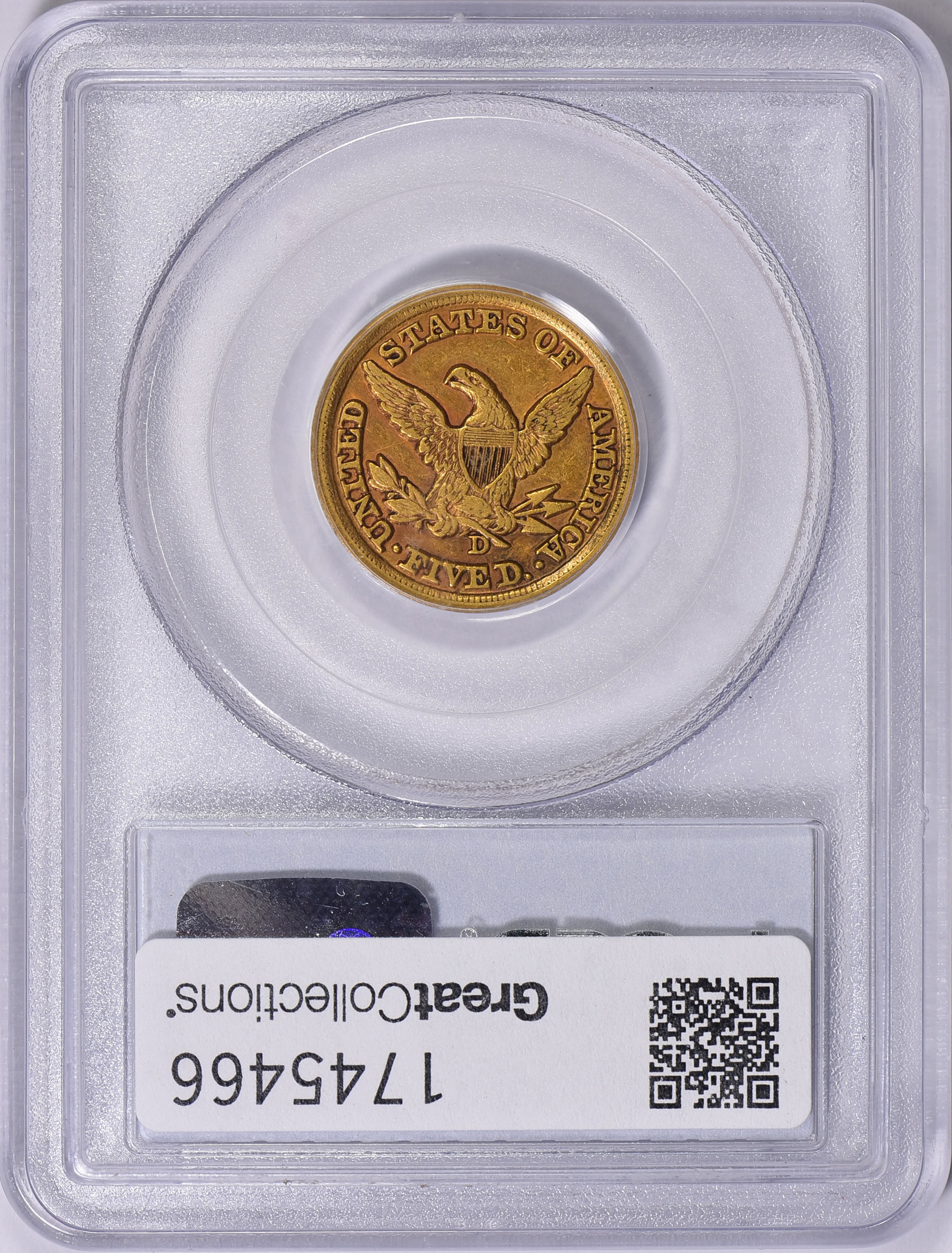 1854-D Liberty Gold Half Eagle Large D PCGS XF-40 (CAC Green) (Item 1745466) | GreatCollections ...