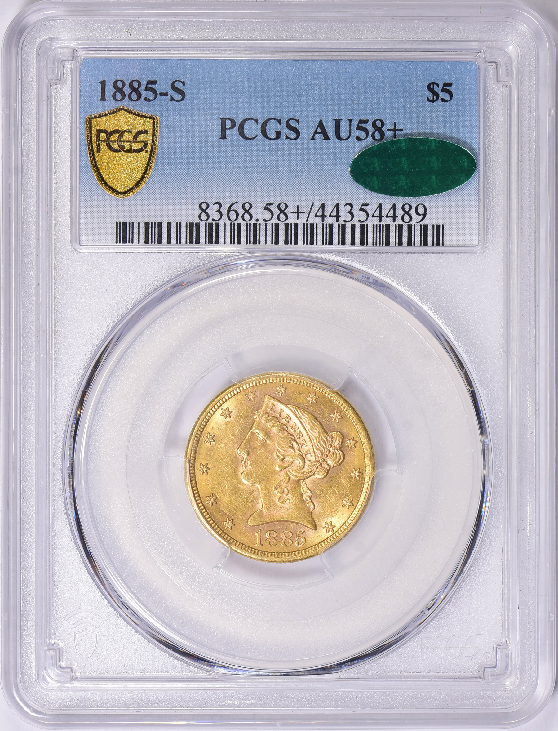 1885-S Liberty Gold Half Eagle PCGS AU-58+ (CAC Green) (Item 1745468) | GreatCollections Coin ...