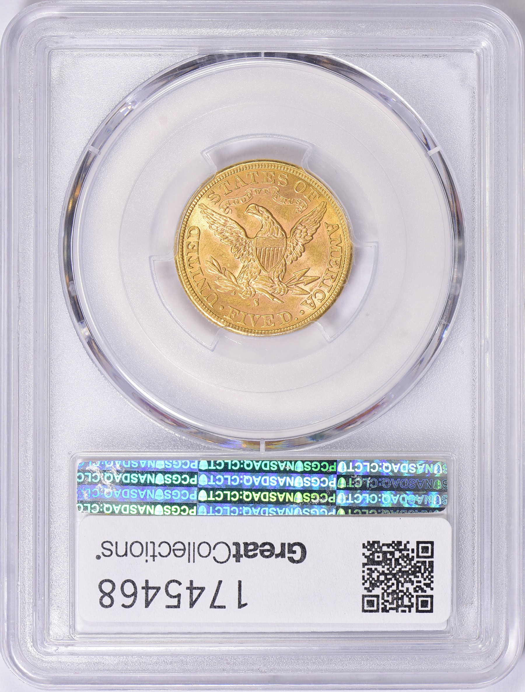1885-S Liberty Gold Half Eagle PCGS AU-58+ (CAC Green) (Item 1745468) | GreatCollections Coin ...