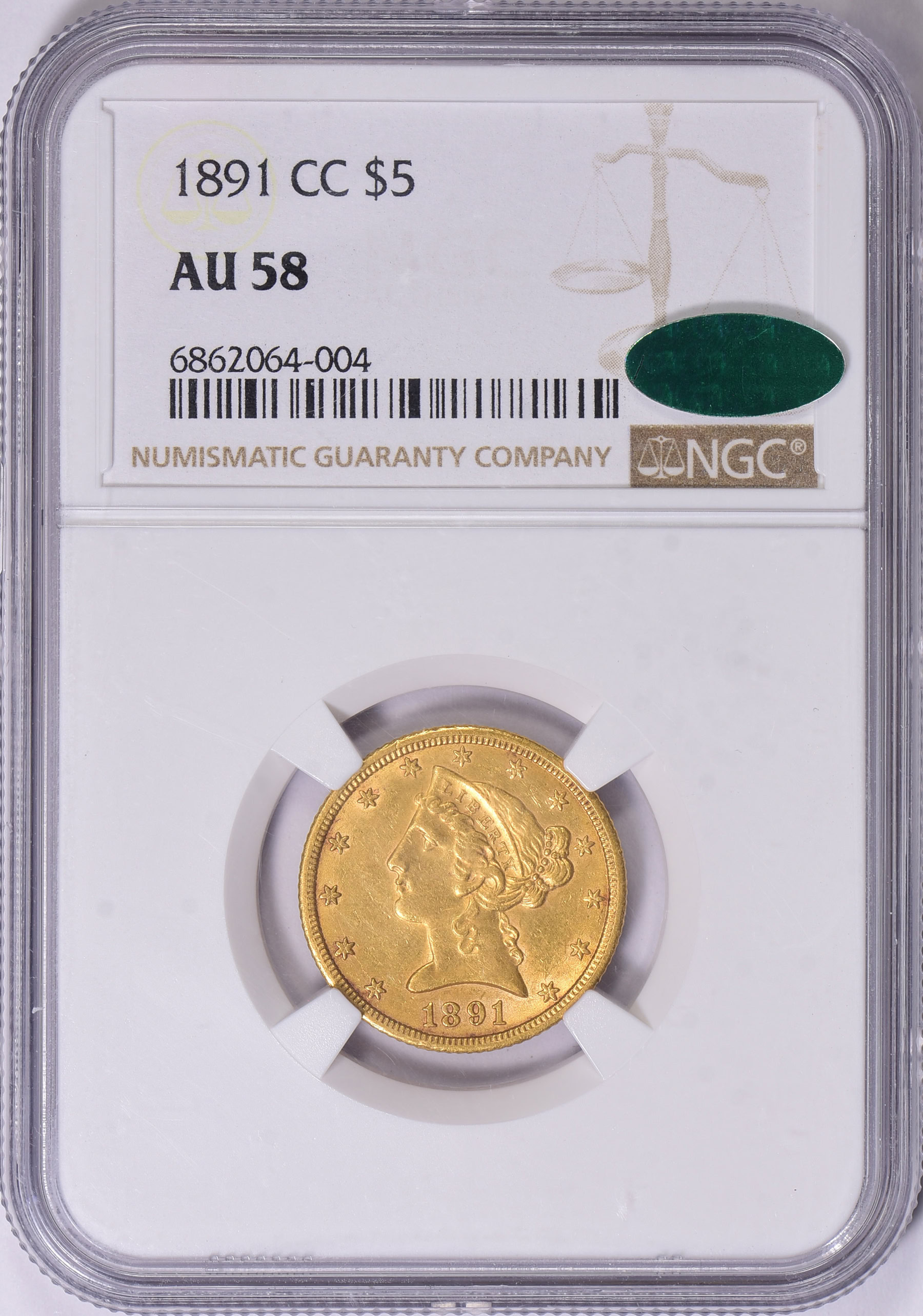 1891-CC Liberty Gold Half Eagle NGC AU-58 (CAC Green) (Item 1745470) | GreatCollections Coin ...