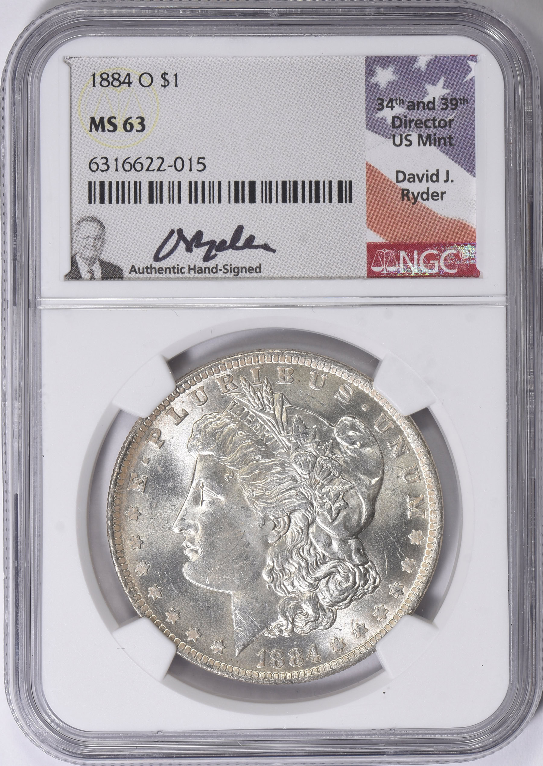 1884-O Morgan Silver Dollar NGC MS-63 (David J. Ryder Signed Label) (Item 1745650 ...