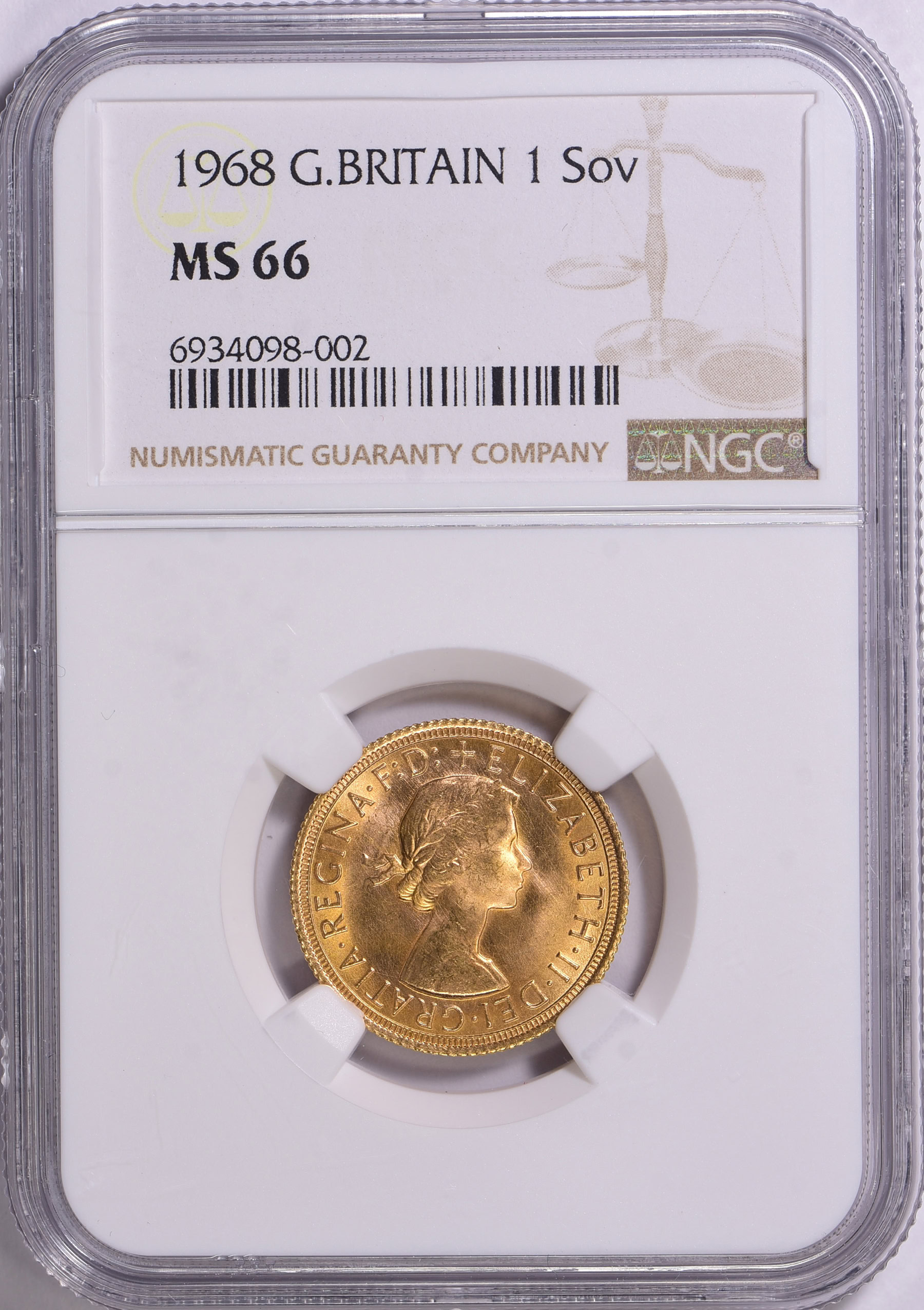 Great Britain 1968 Gold Sovereign St. George KM-908 NGC MS-66 (AGW = 0. ...