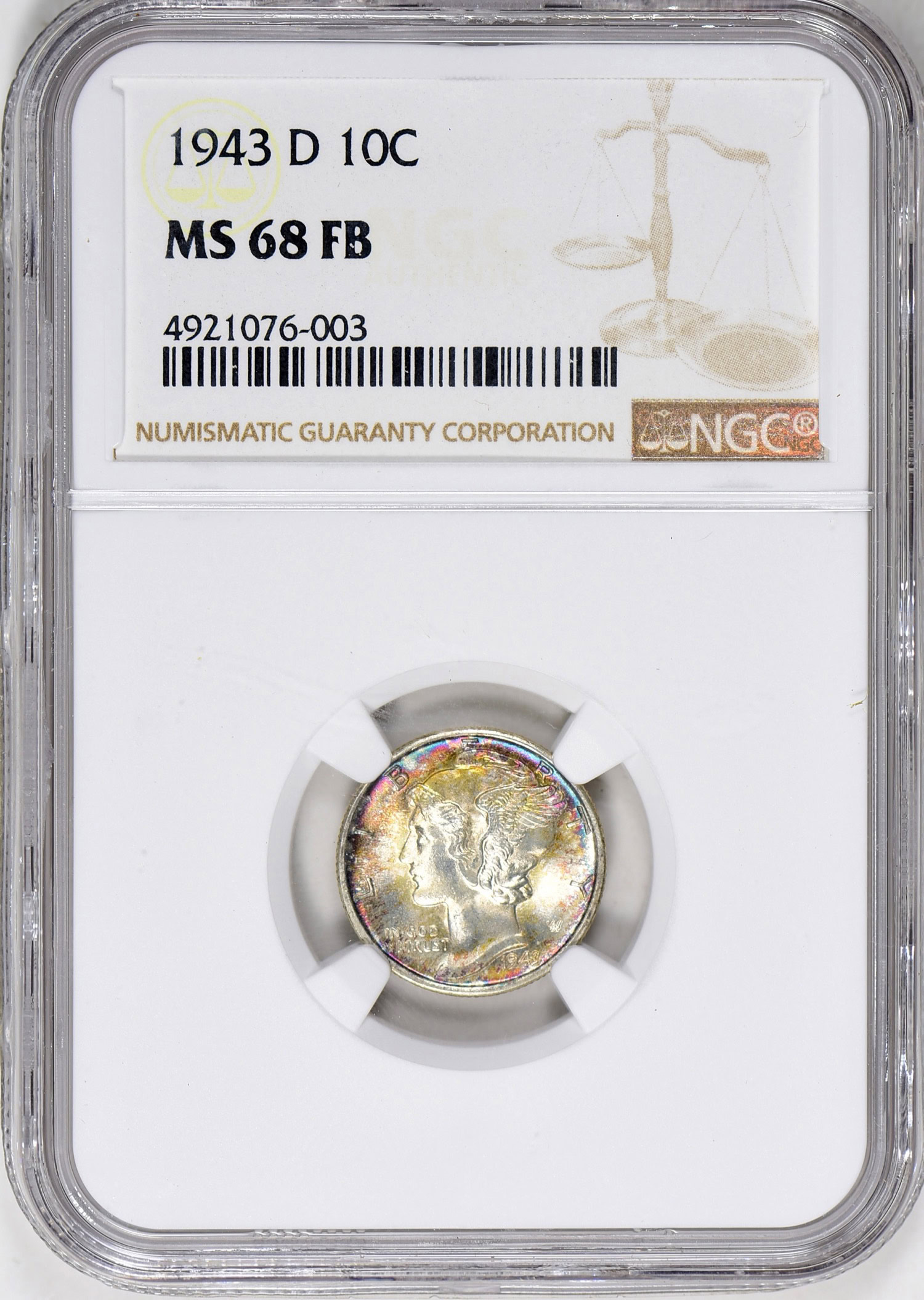 1943-D Mercury Dime NGC MS-68 FB (Toned) (Item 1745688) | GreatCollections Coin Auctions