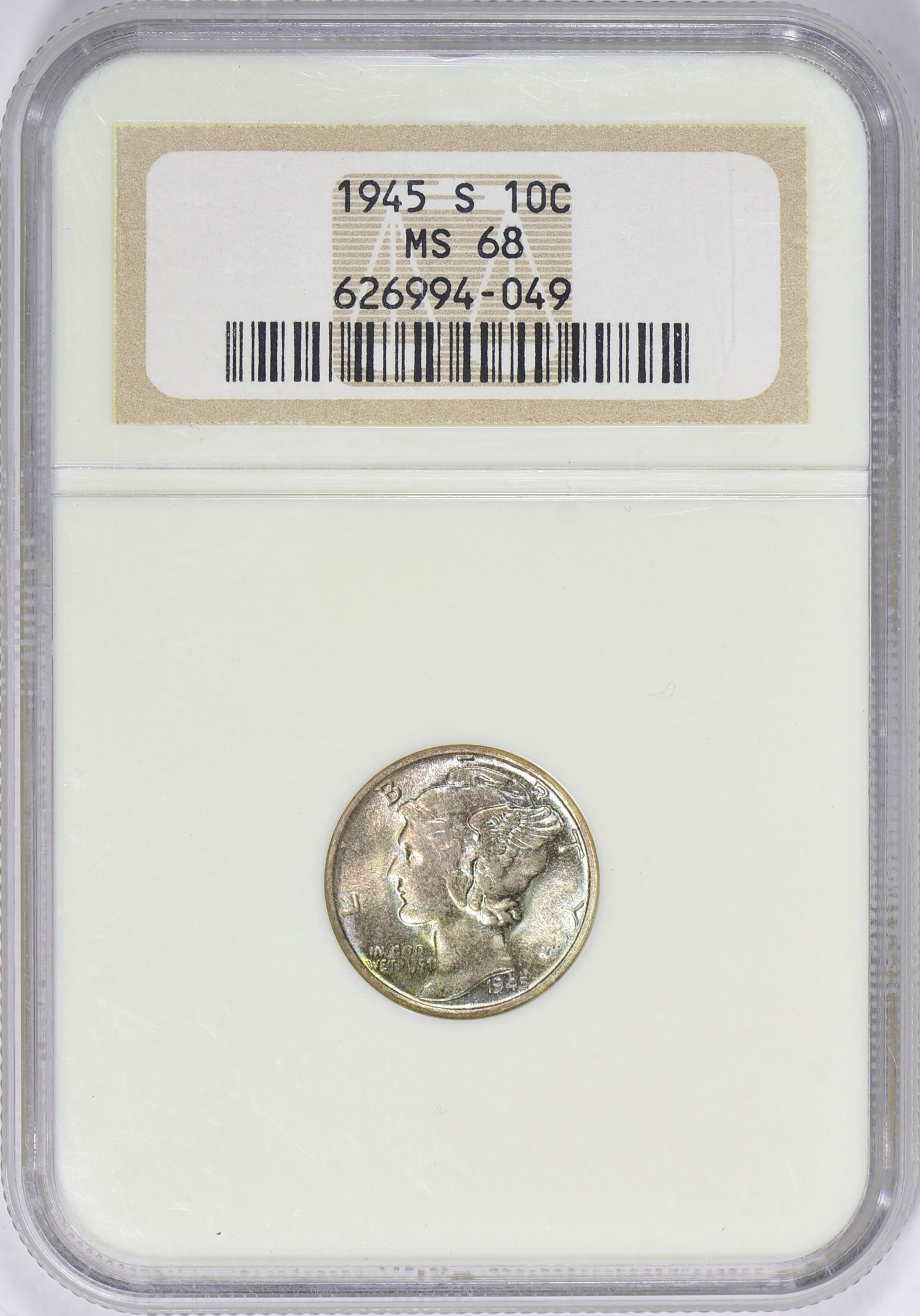 1945-S Mercury Dime NGC MS-68 (Toned) (Item 1745689) | GreatCollections ...