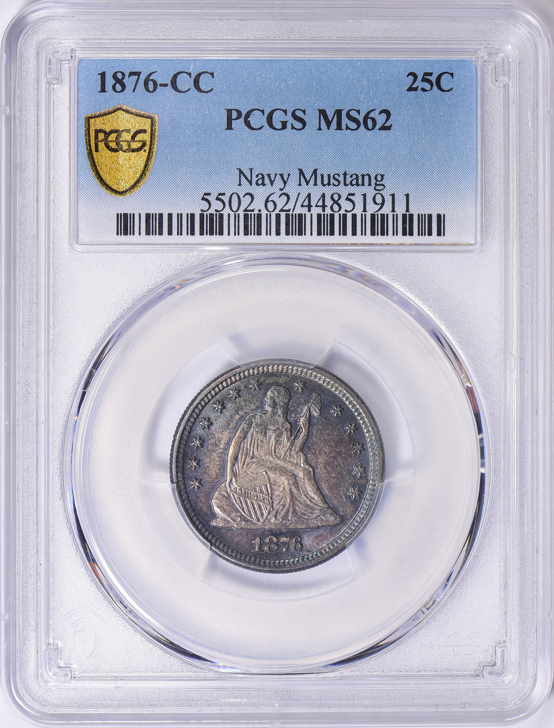 1876-CC Seated Liberty Quarter PCGS MS-62 (Toned) (Navy Mustang Collection) (Item 1745705 ...