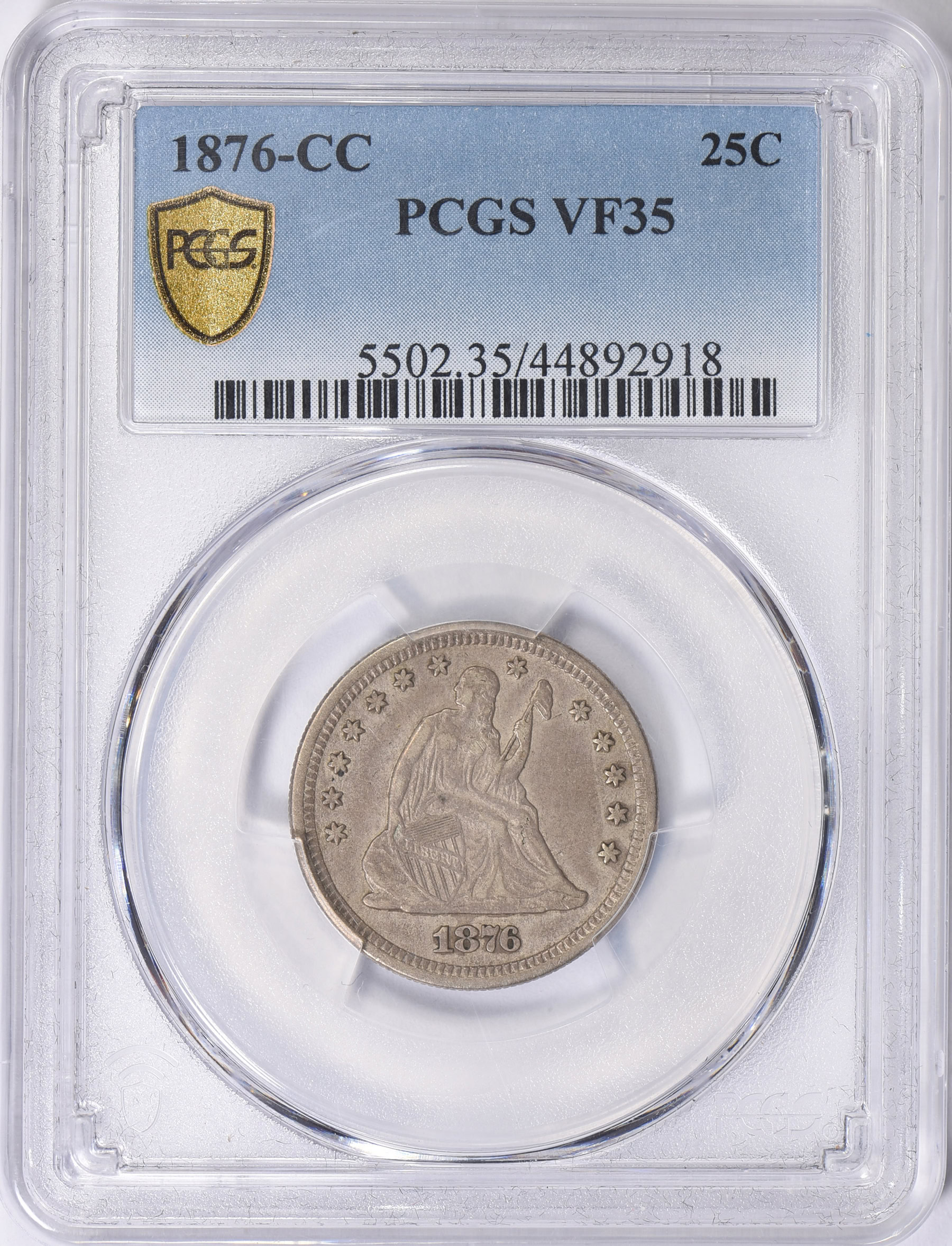 1876-CC Seated Liberty Quarter PCGS VF-35 (Item 1745707) | GreatCollections Coin Auctions