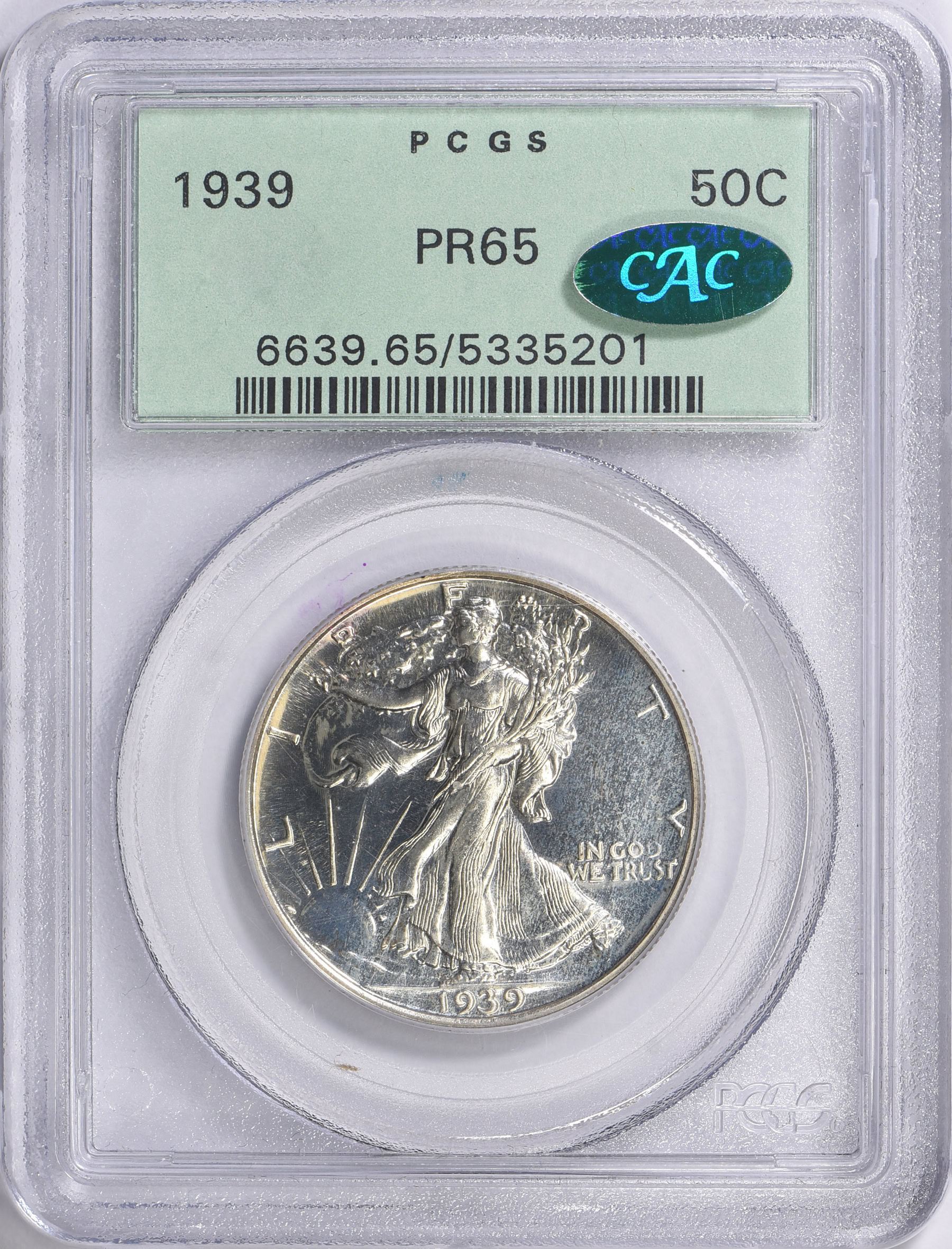 1939 Walking Liberty Half Dollar PCGS Proof-65 (CAC Green) OGH (Item 1745714) | GreatCollections ...