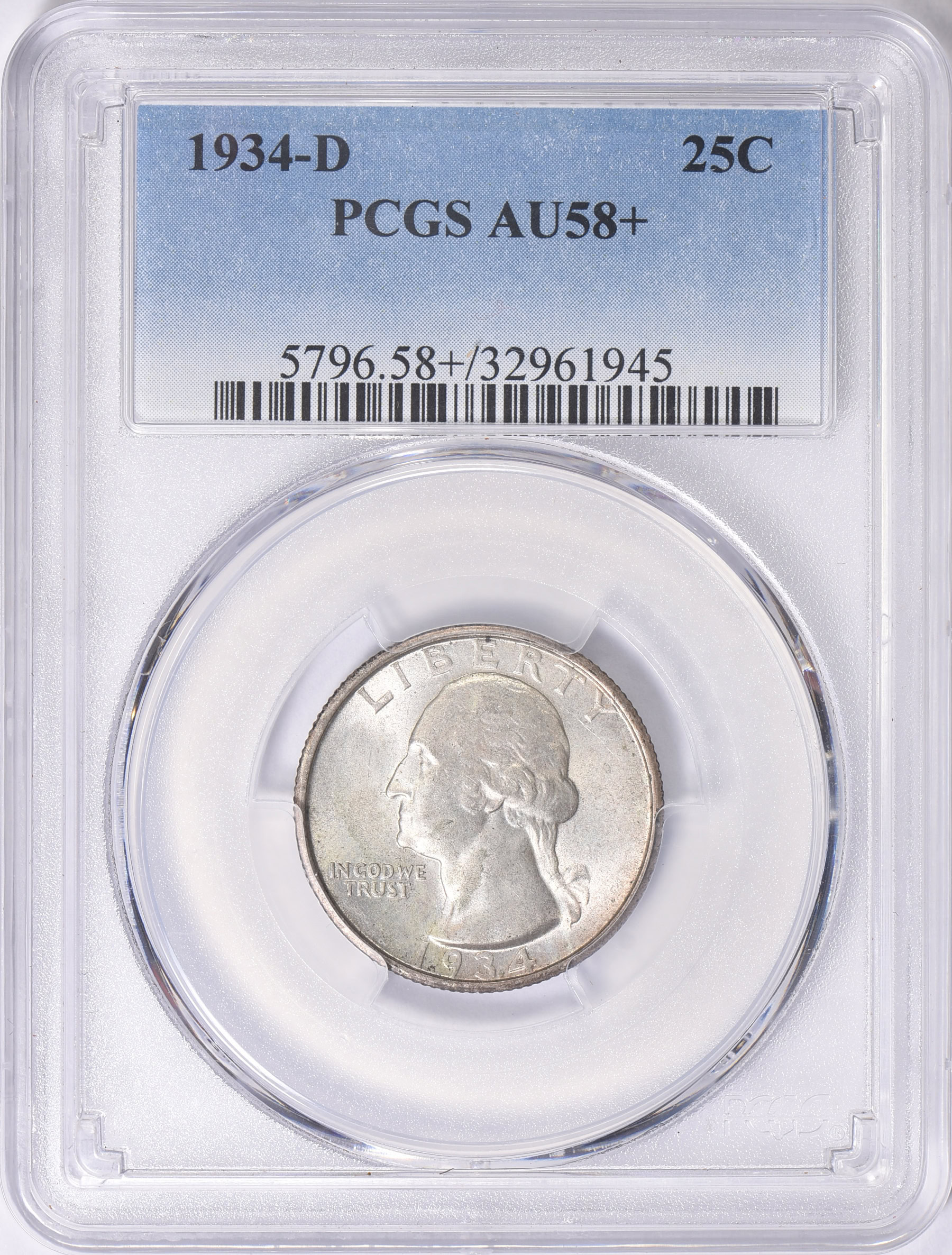 1934-D Washington Quarter PCGS AU-58+ (Item 1745740) | GreatCollections Coin Auctions