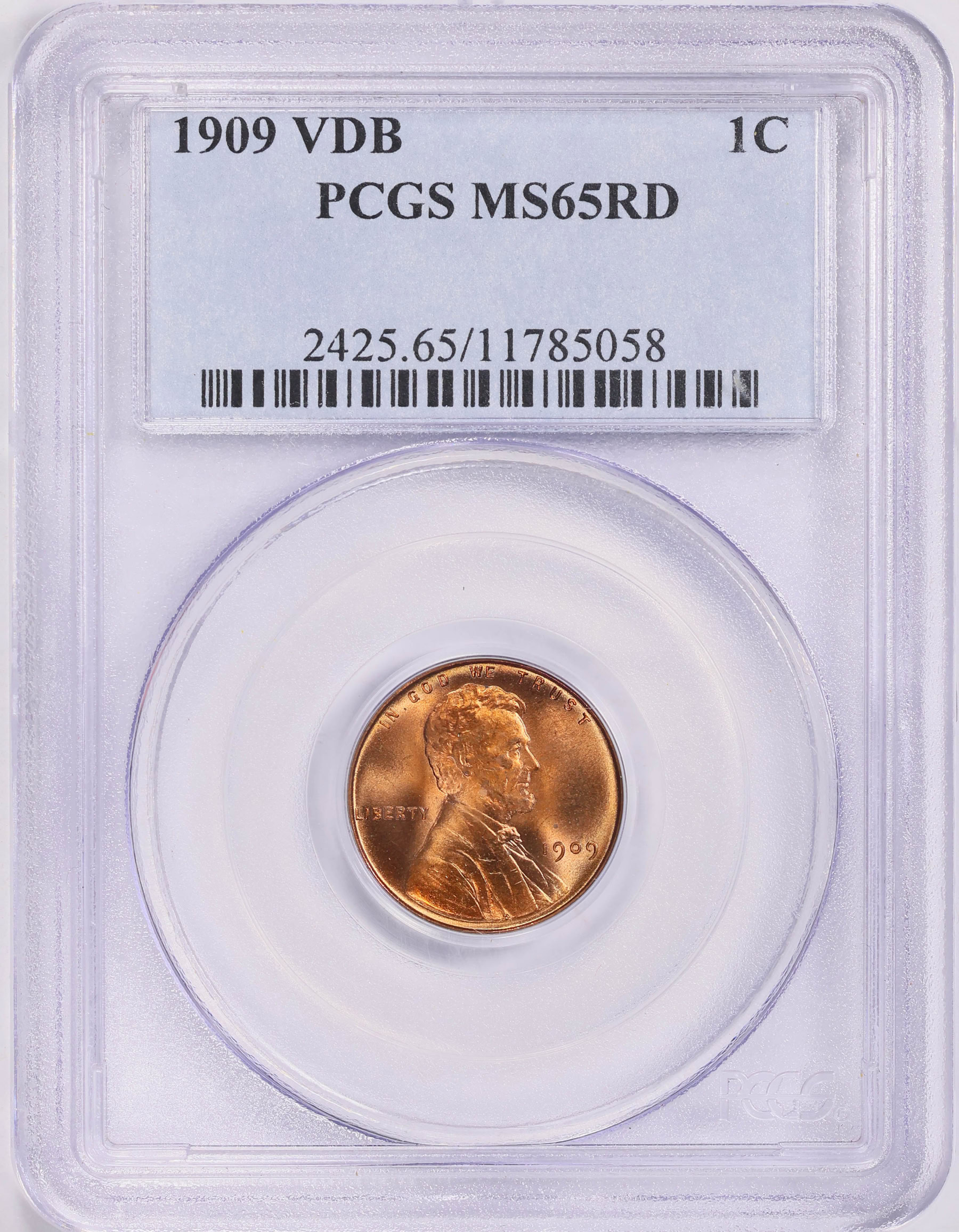 1909 Lincoln Cent V.D.B. PCGS MS-65 RD (Item 1745867) | GreatCollections Coin Auctions