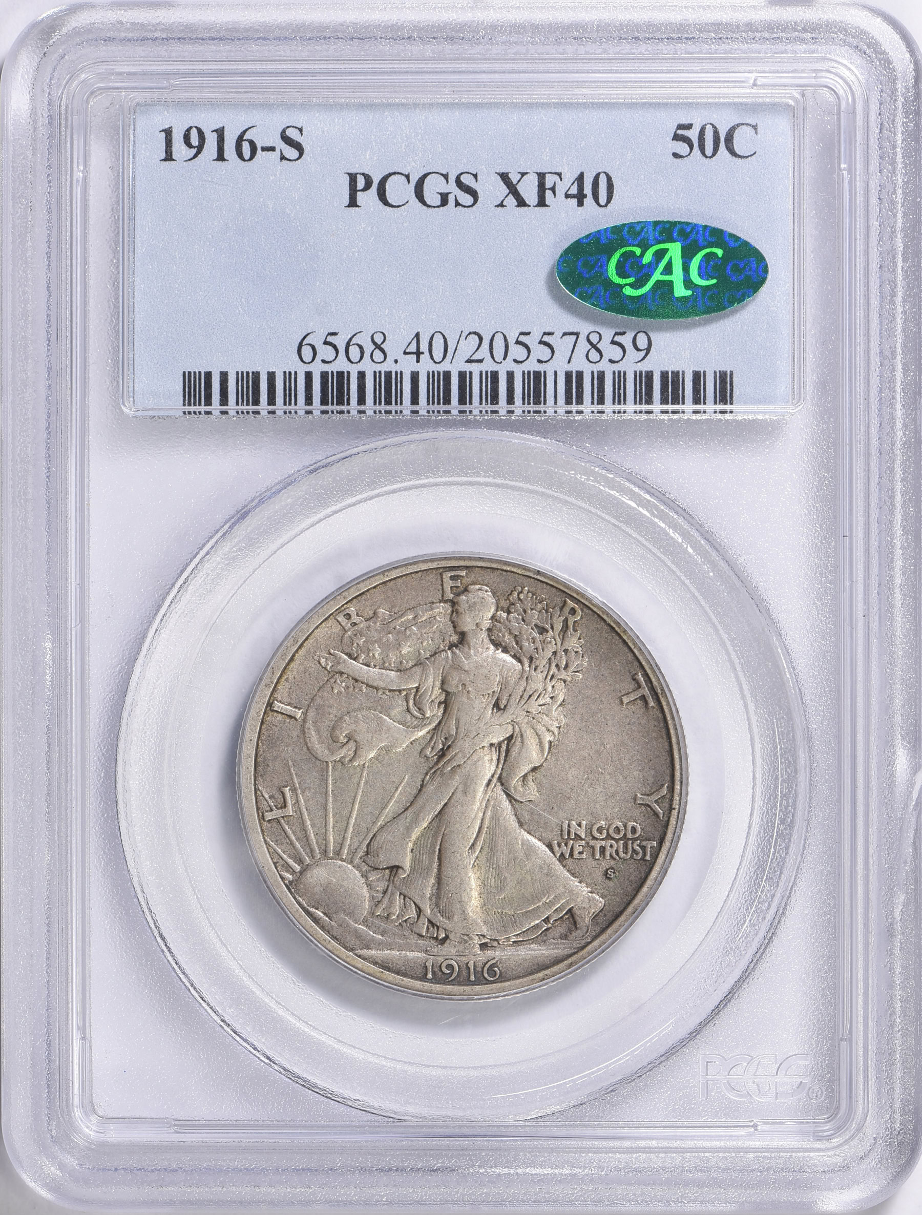 1916-S Walking Liberty Half Dollar PCGS XF-40 (CAC Green) (Item 1745929) | GreatCollections Coin ...