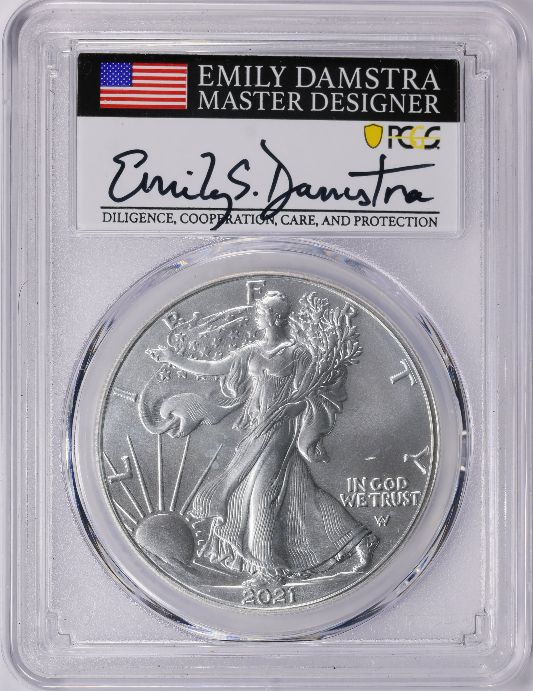 2021 $1 Silver Eagle Type 2 First Strike PCGS MS-70 (Emily Damstra Signed Label) (Item 1745931 ...