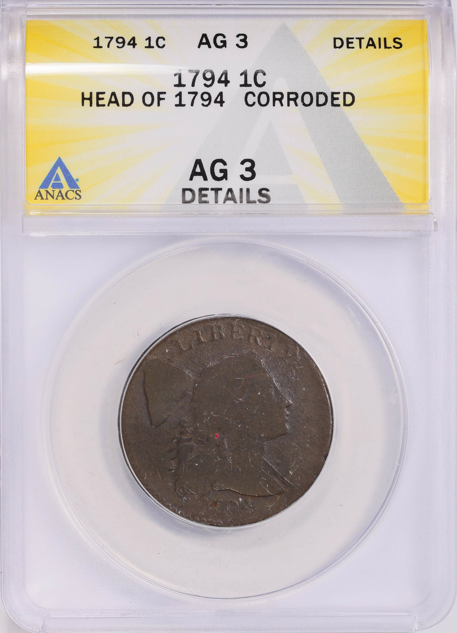 1794 Liberty Cap Cent Head of 1794 ANACS AG-03 Details (Item 1746021 ...