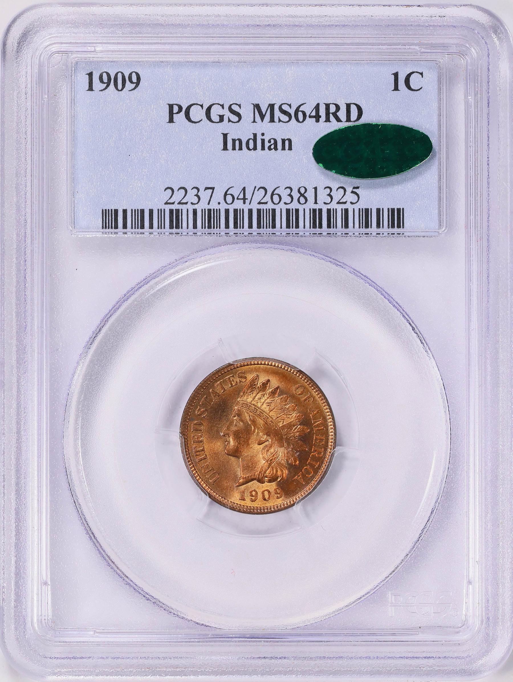 1909 Indian Cent PCGS MS-64 RD (CAC Green) (Item 1746046) | GreatCollections Coin Auctions