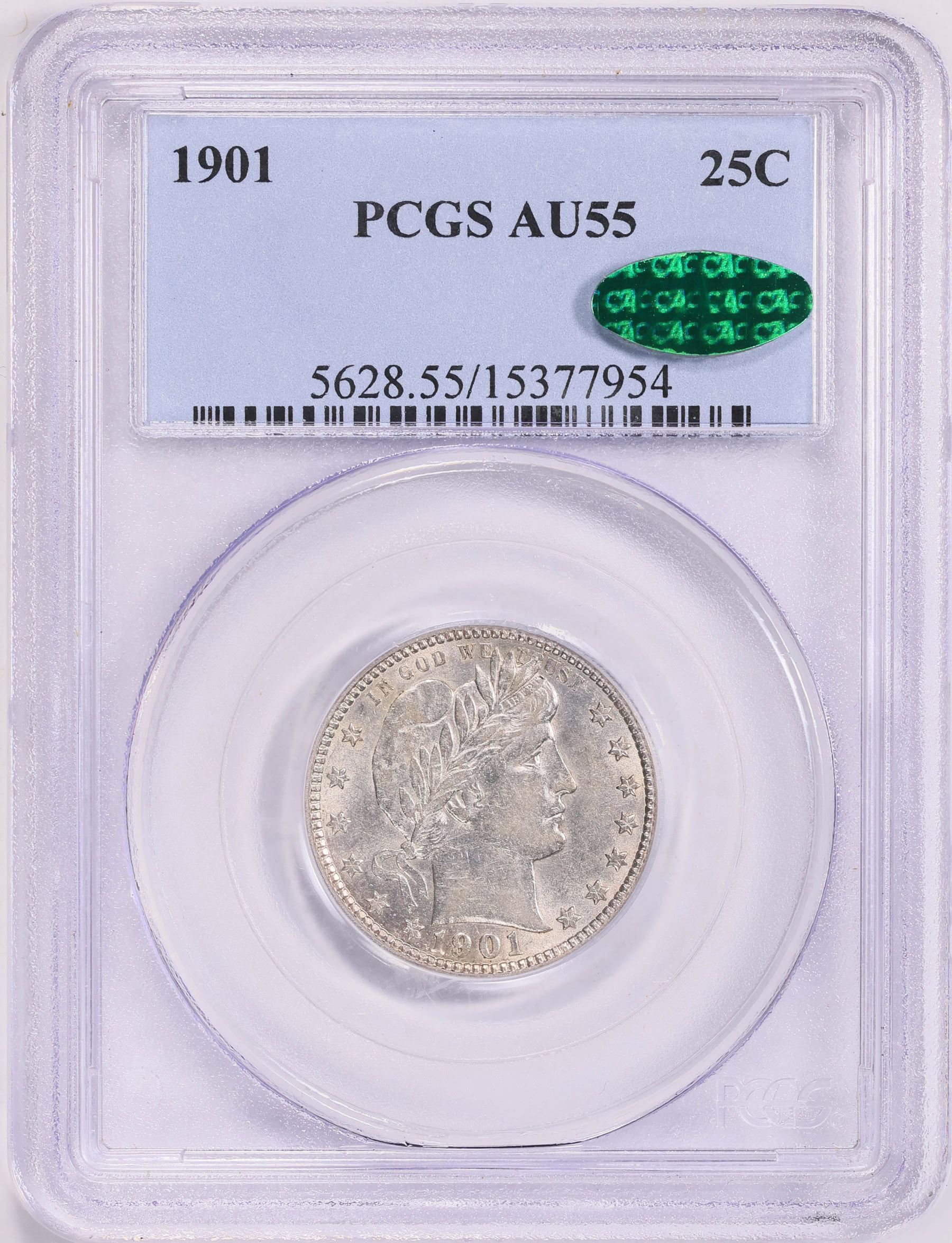 1901 Barber Quarter PCGS AU-55 (CAC Green) (Item 1746052) | GreatCollections Coin Auctions